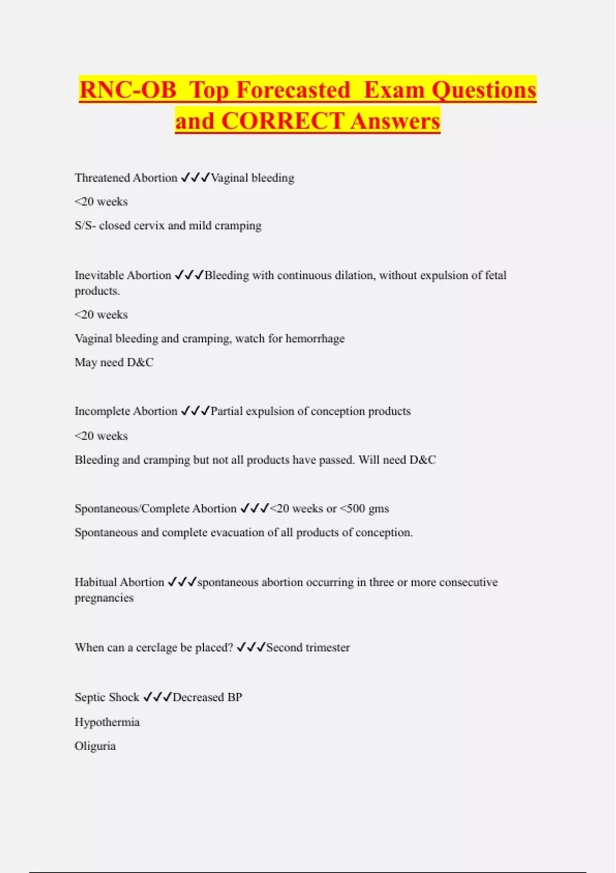 RNC Bundled Exam Questions WITH CORRECT Answers - Stuvia US