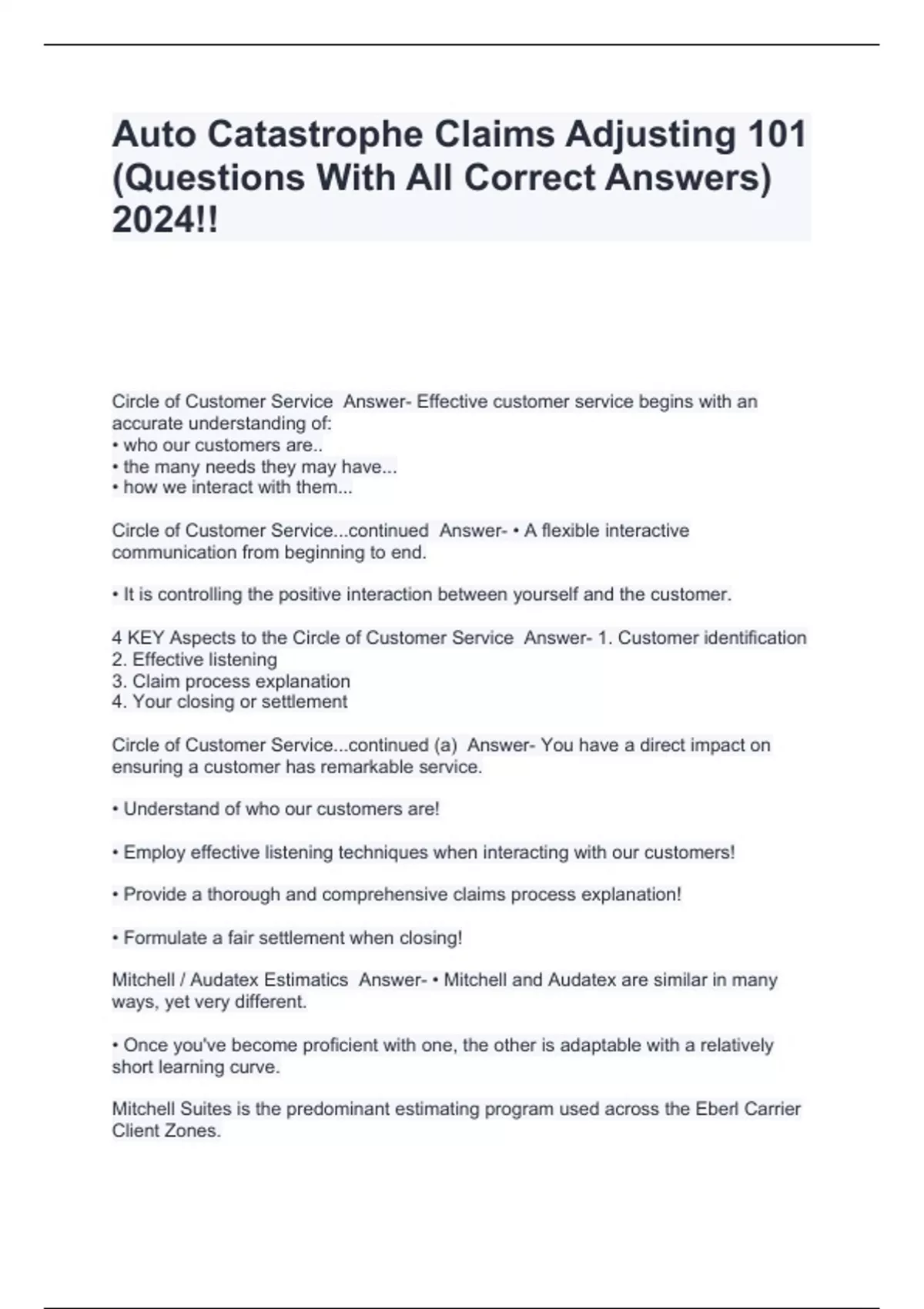 Auto Catastrophe Claims Adjusting 101 (Questions With All Correct ...