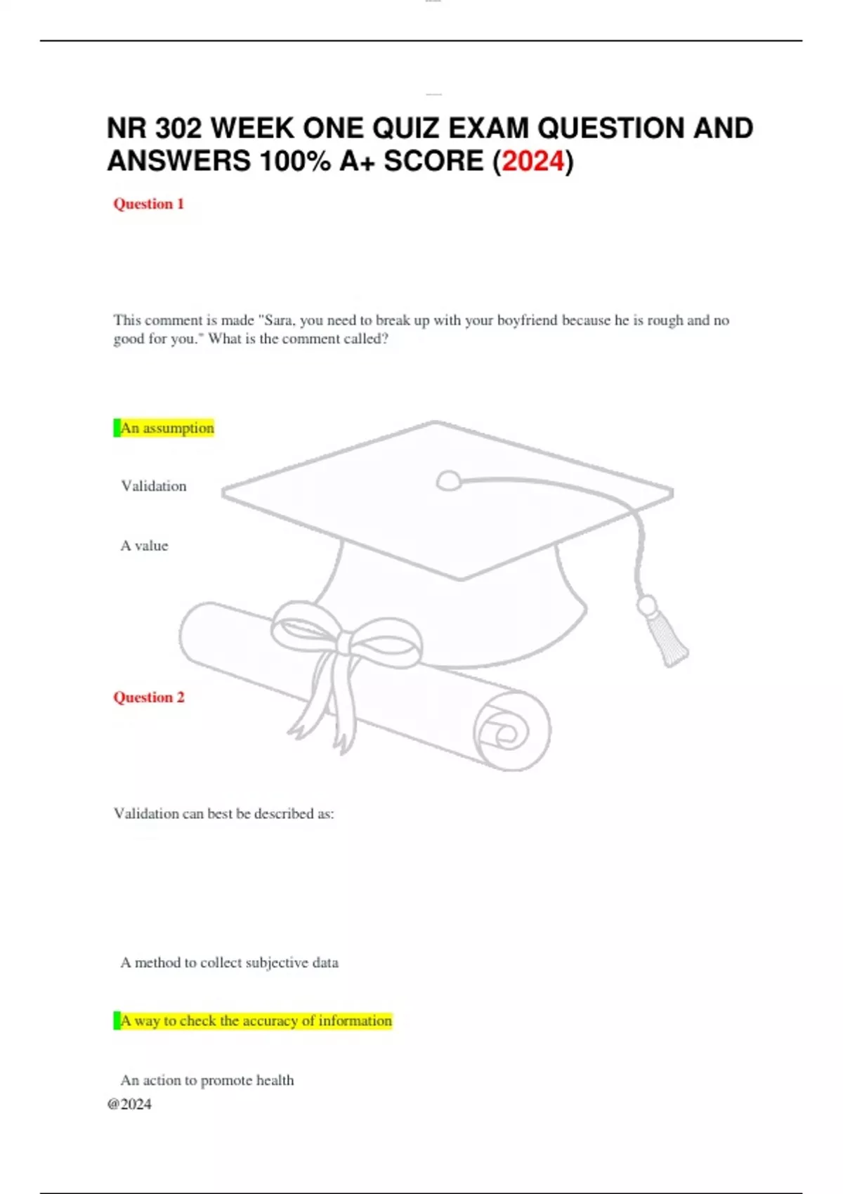 NR 302 WEEK ONE QUIZ EXAM QUESTION AND ANSWERS 100% A+ SCORE (2024 - NR ...