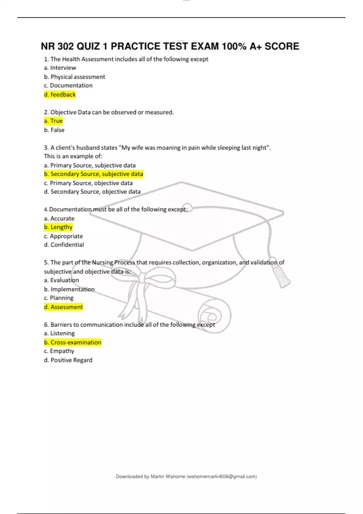 NR 302 QUIZ 1 PRACTICE TEST EXAM 100% A+ SCORE - NR 302 - Stuvia US
