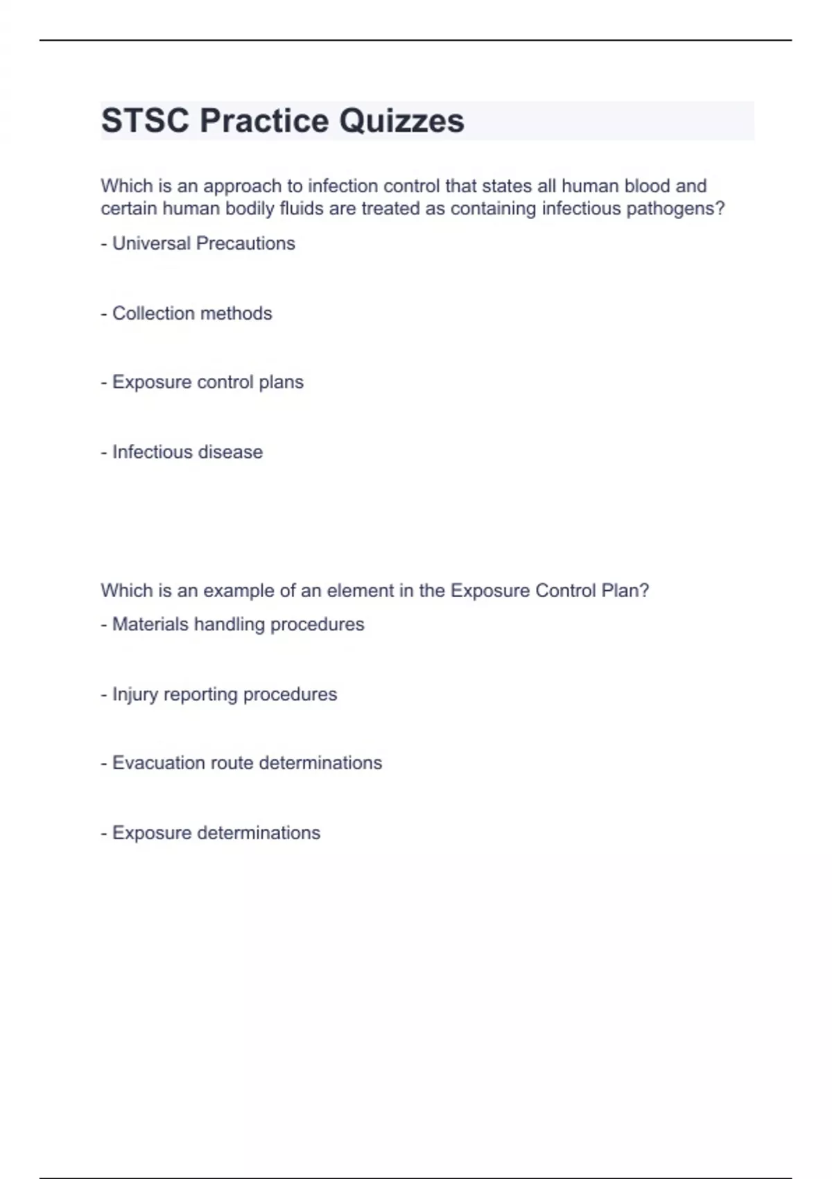 STSC Practice Quizzes and answer already passed 2024 - Stsc - Stuvia US