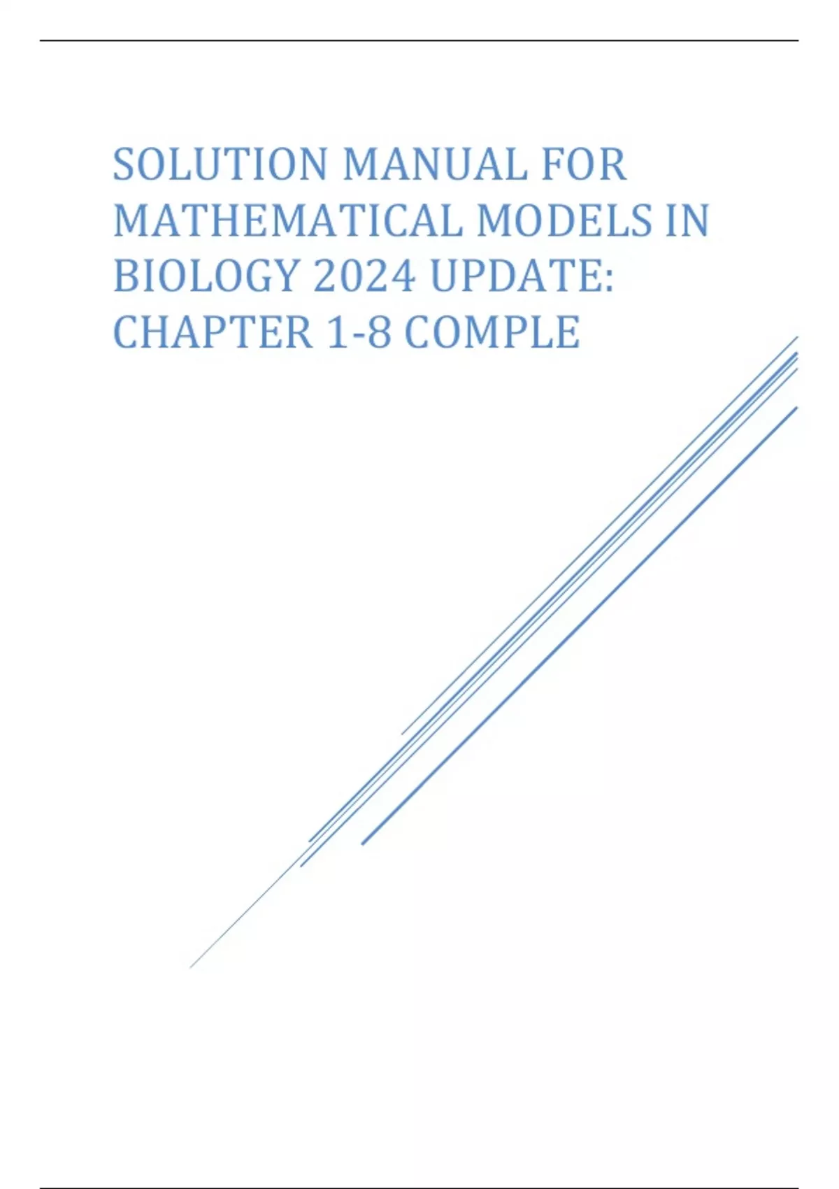 SOLUTION MANUAL FOR MATHEMATICAL MODELS IN BIOLOGY 2024 UPDATE: CHAPTER ...