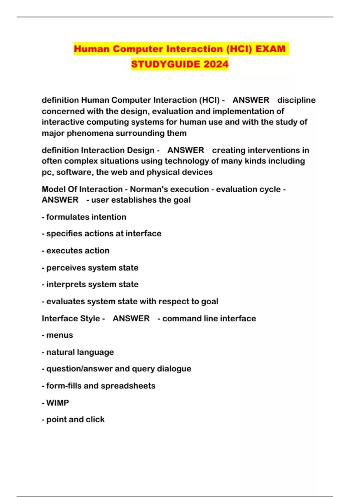 Human Computer Interaction (HCI) EXAM STUDYGUIDE 2024 - Human Computer ...