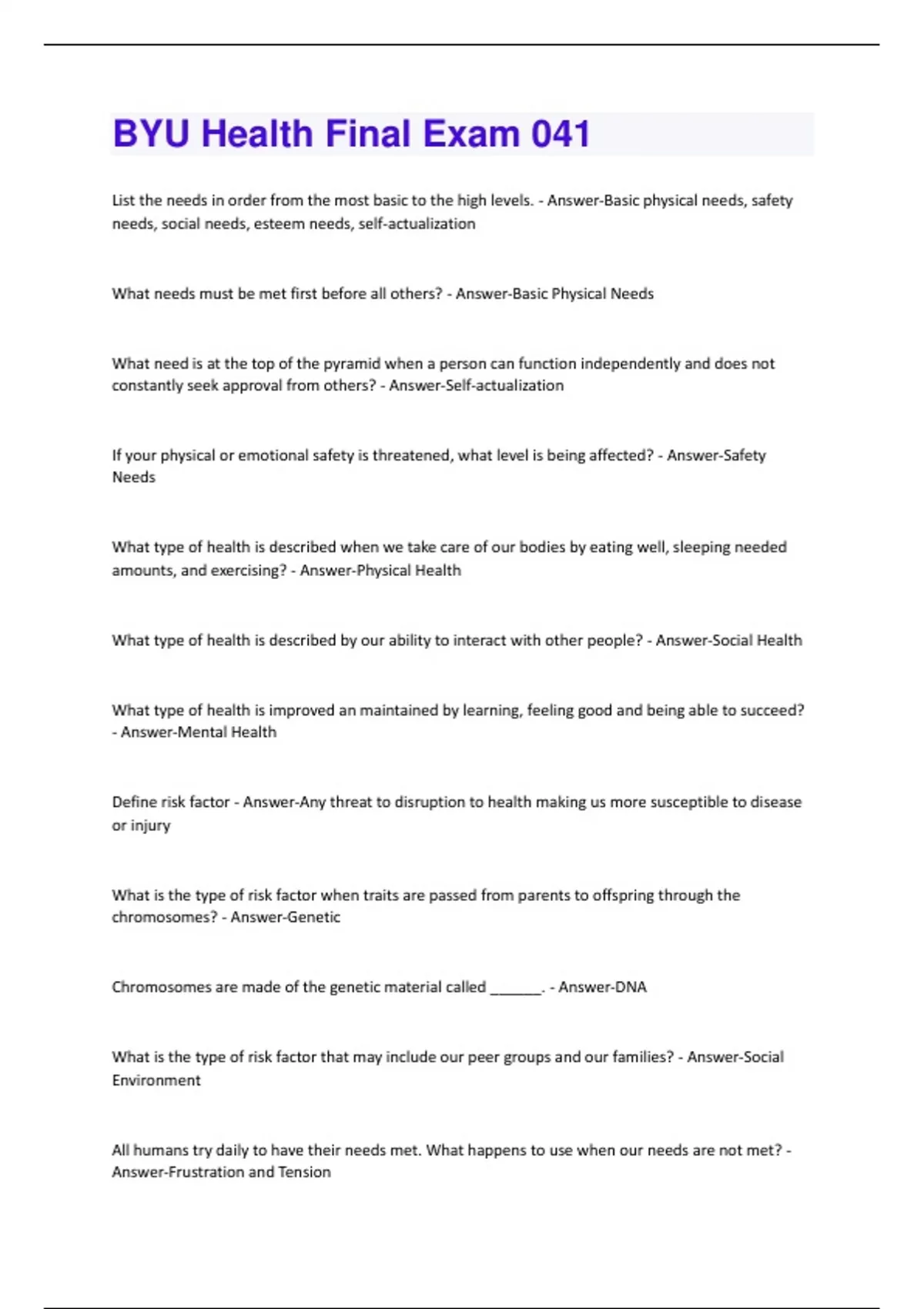 BYU Health Final Exam 041 Questions With 100% Correct Solutions. - BYU Health - Stuvia US
