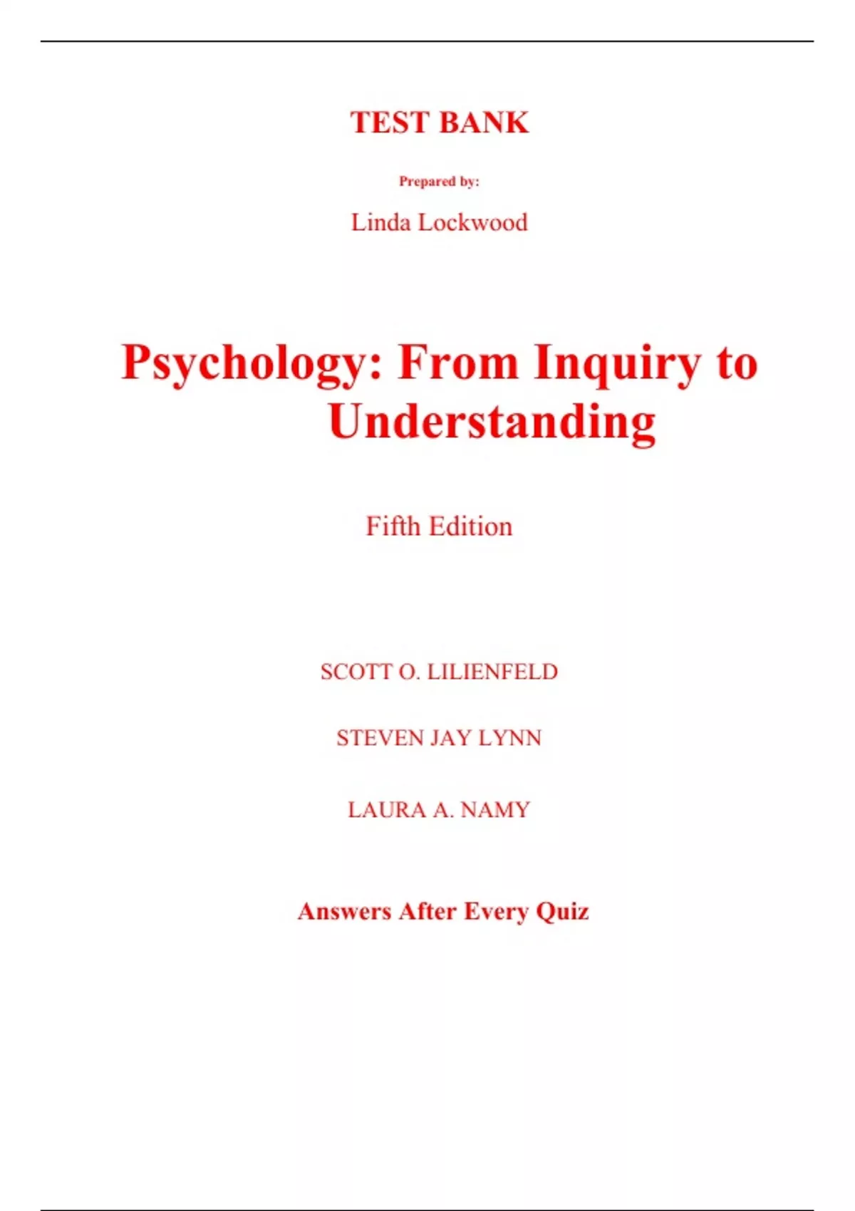 Test Bank for Psychology From Inquiry to Understanding 5th Edition By ...