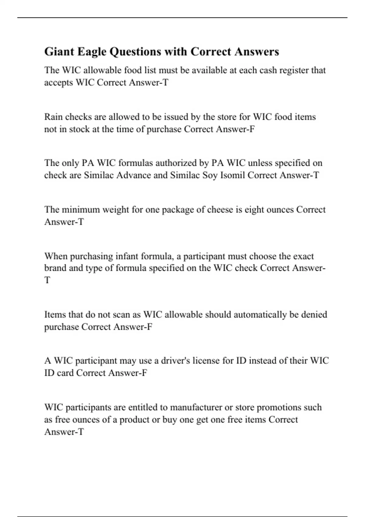 Giant Eagle Questions with Correct Answers - Giant Eagle Pharmacy - Stuvia US