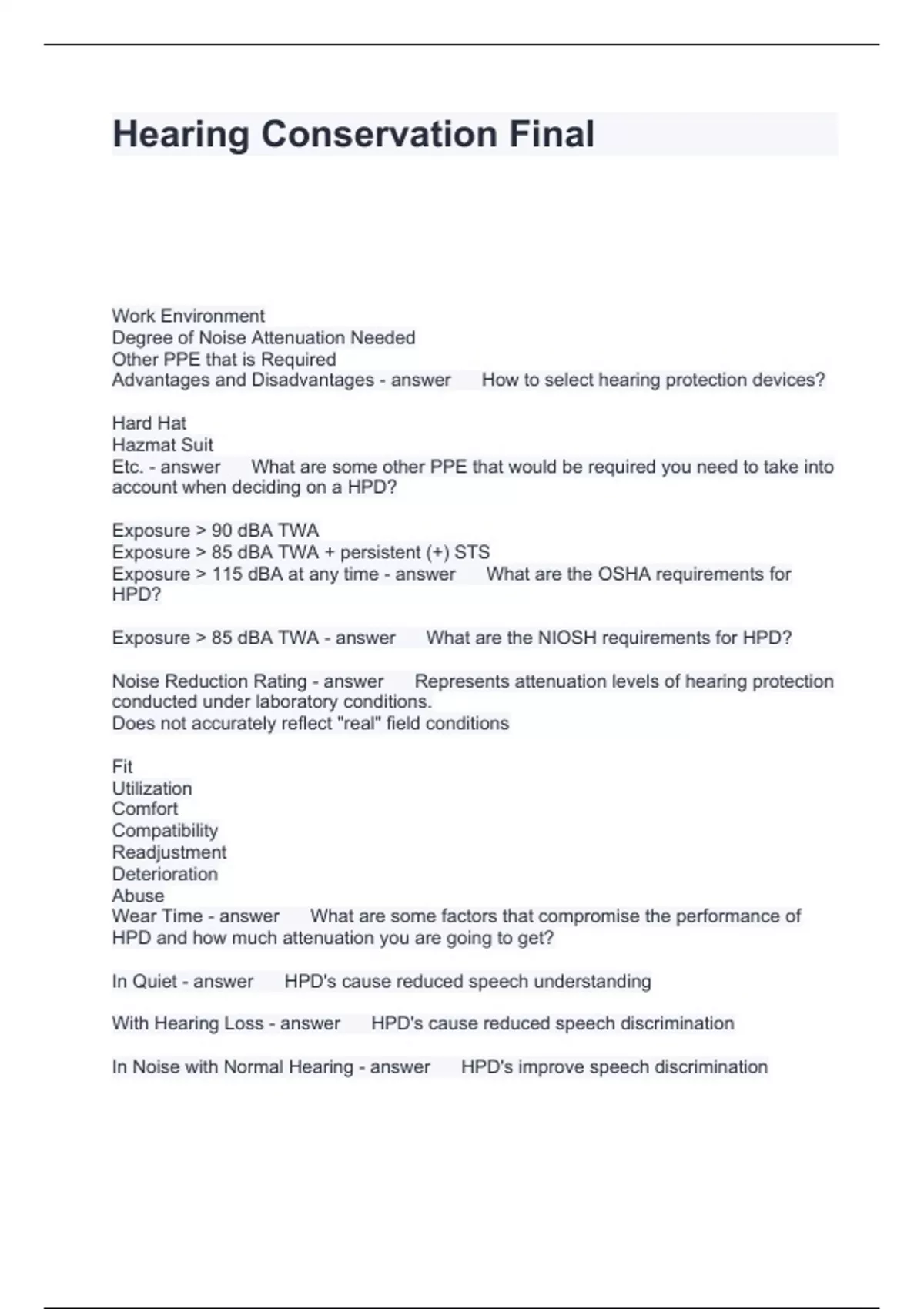 Hearing Conservation Final Questions and Answers 2024 - CAOHC - Stuvia US
