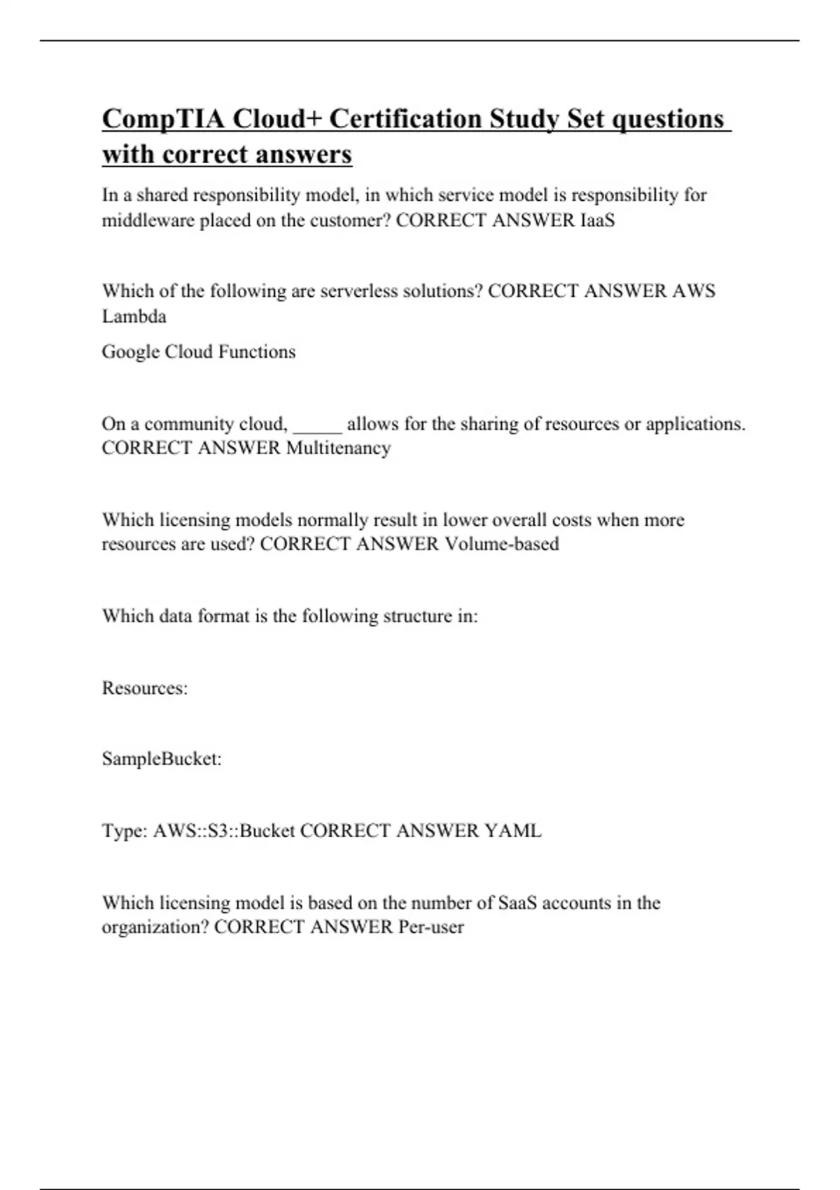 CompTIA Cloud+ Certification Study Set questions with correct answers ...