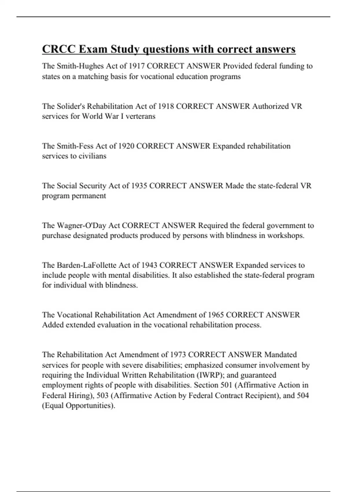 CRCC Exam Study questions with correct answers - Crc - Stuvia US