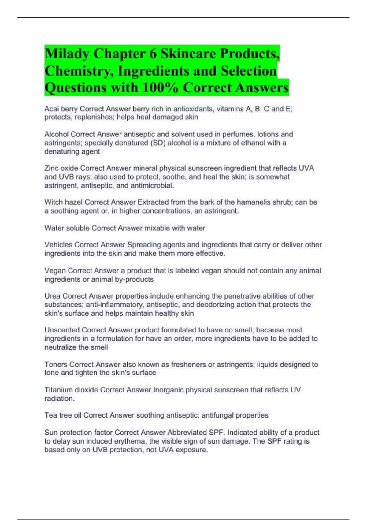 Milady Chapter 6 Skincare Products, Chemistry, Ingredients and ...