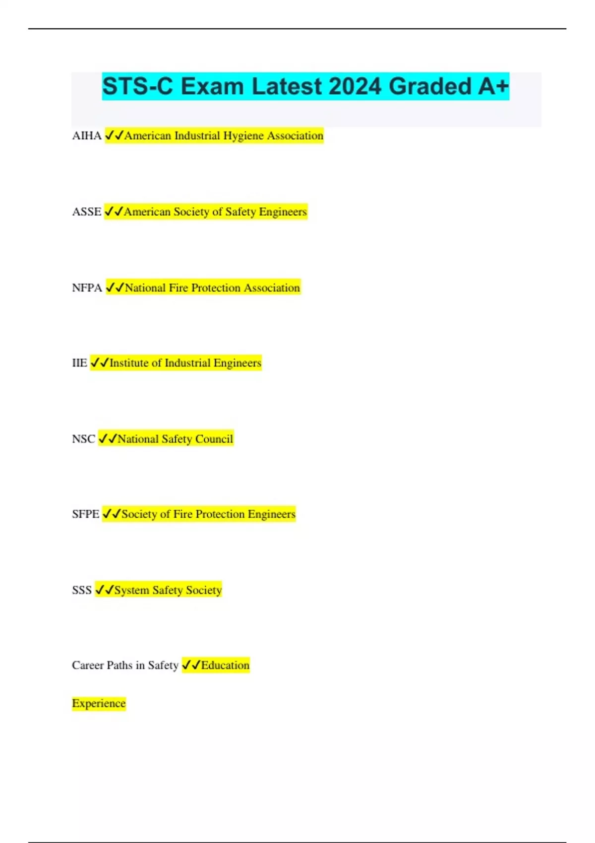 STS-C Exam Latest 2024 Graded A+ - STS-C - Stuvia US