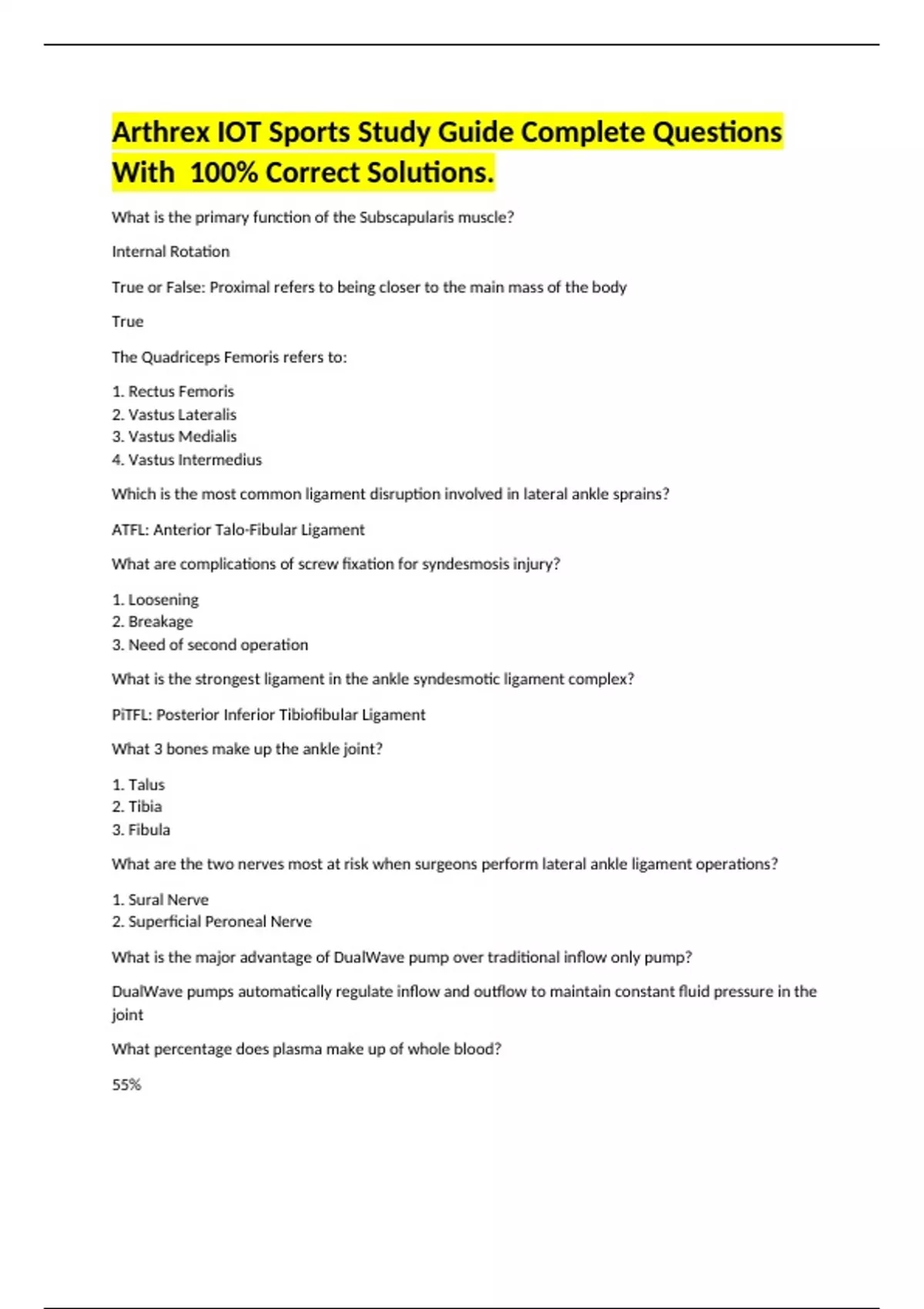 Arthrex IOT Sports Study Guide Complete Questions With 100% Correct ...