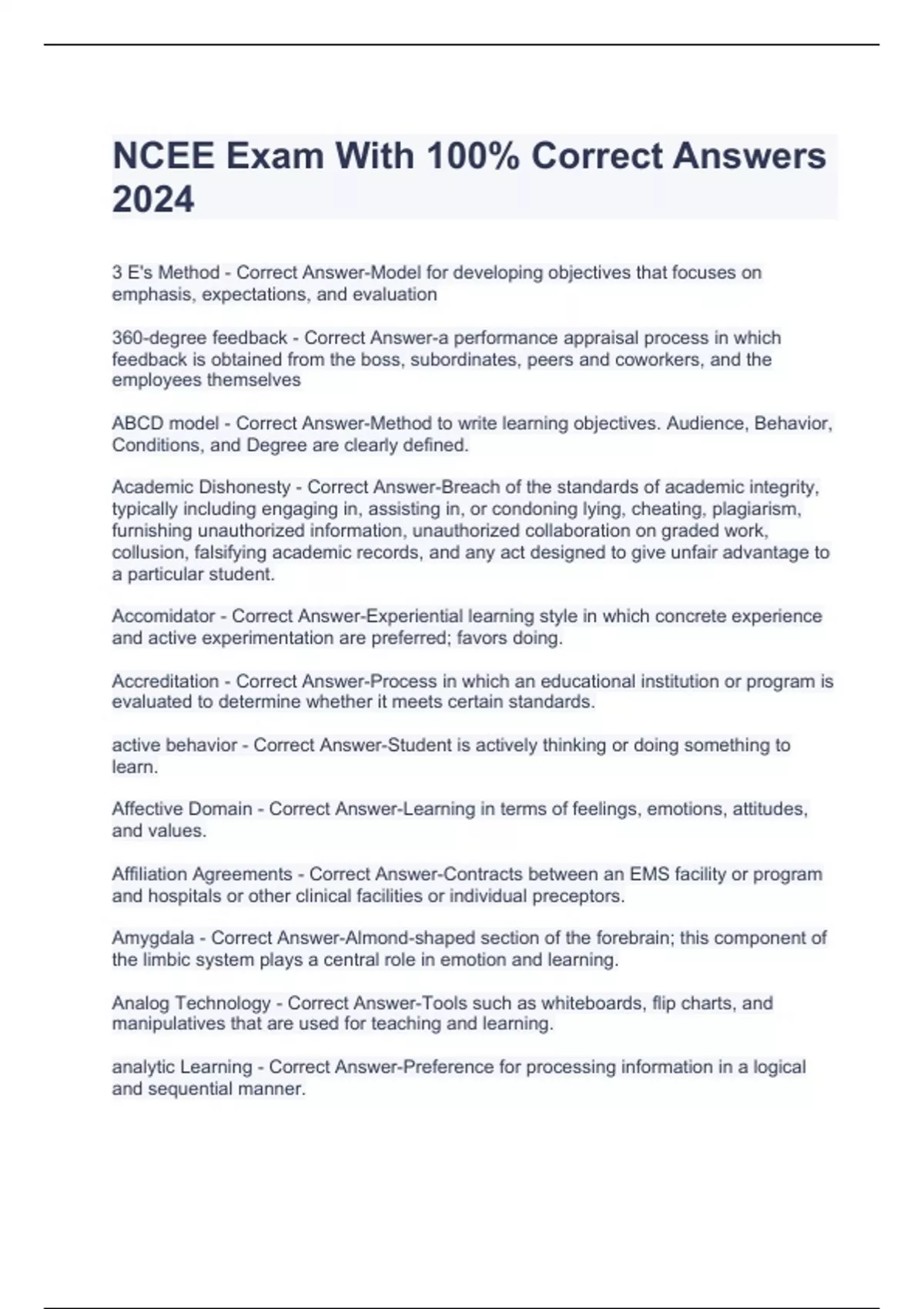 NCEE Exam With 100% Correct Answers 2024 - NCEE - Stuvia US