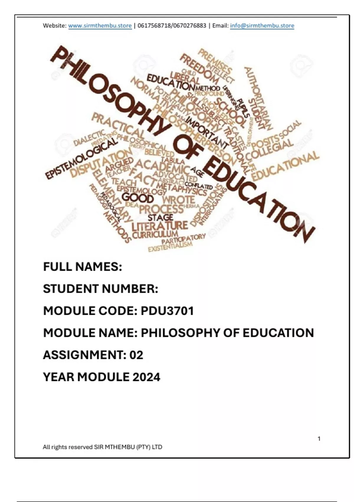 PDU3701 ASSIGNMENT 02 YEAR MODULE 2024 - PHILOSOPHY OF EDUCATION ...