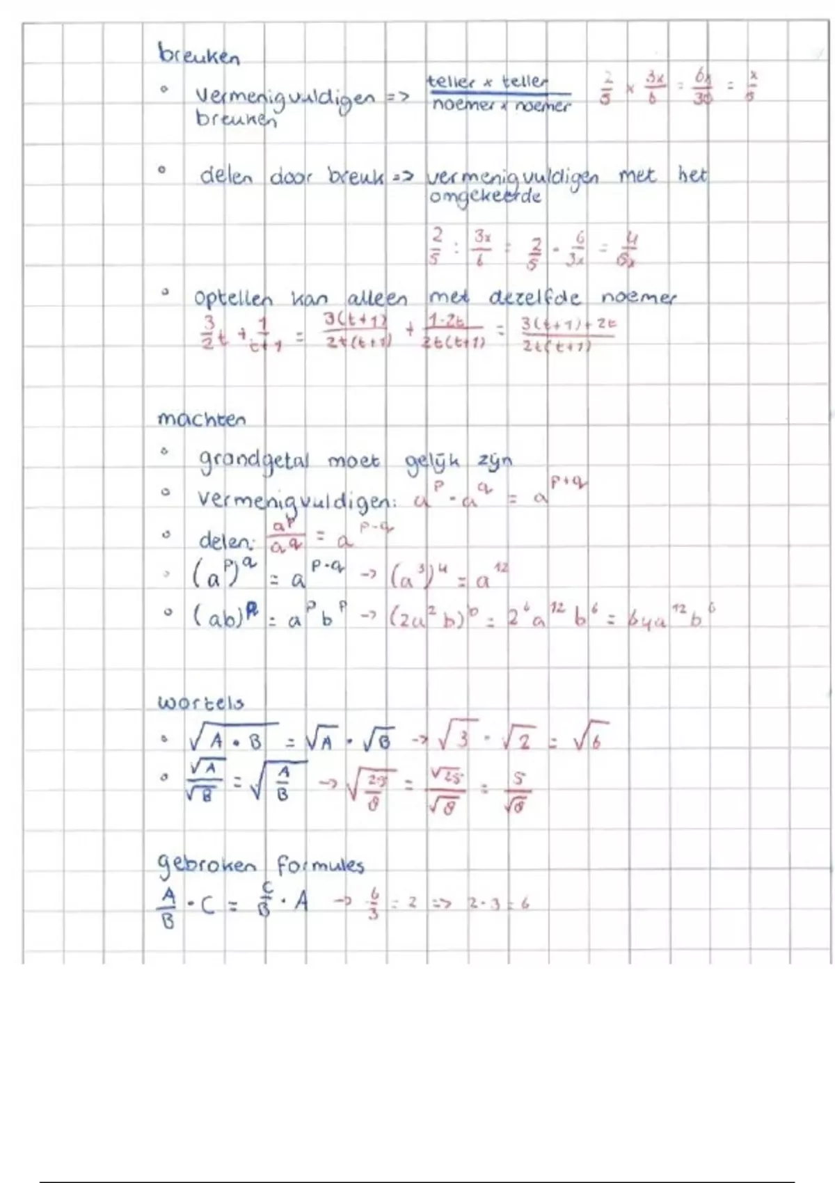 Samenvatting Wiskunde A Formuleblad machten, wortels, breuken en ...