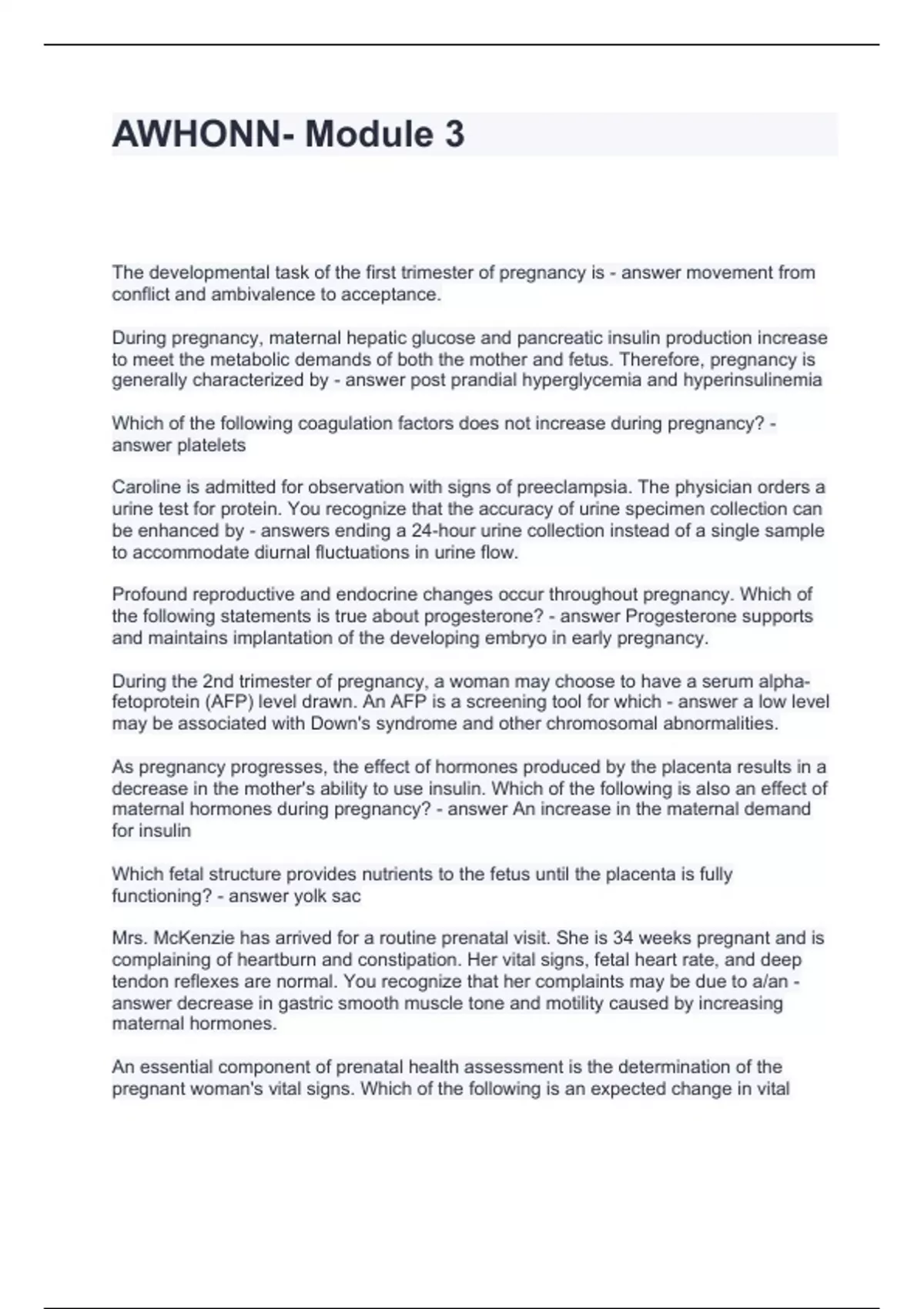 AWHONN- Module 3 Questions and Answers - AWHONN POEP - Stuvia US