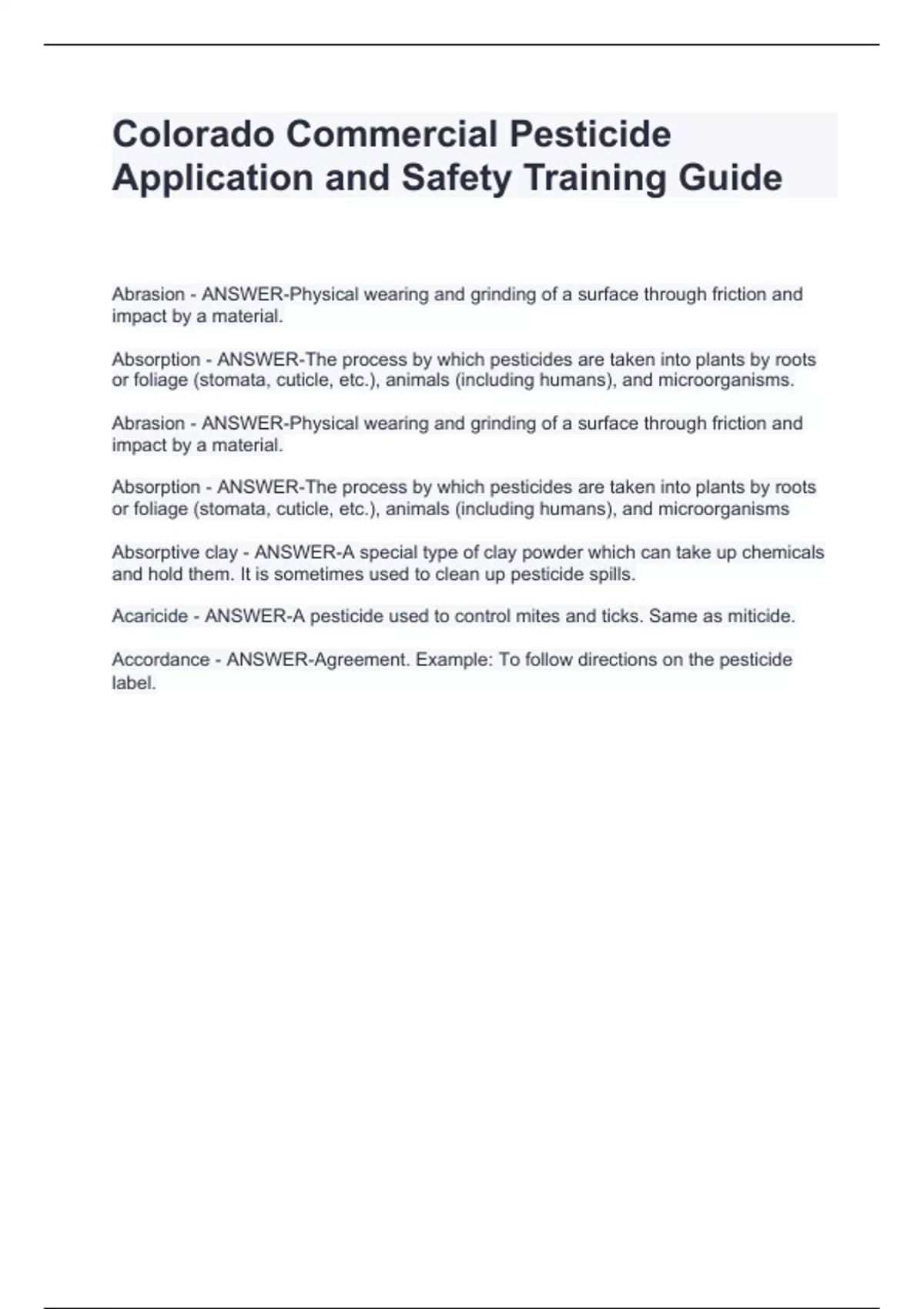 Colorado Commercial Pesticide Application and Safety Training Guide ...
