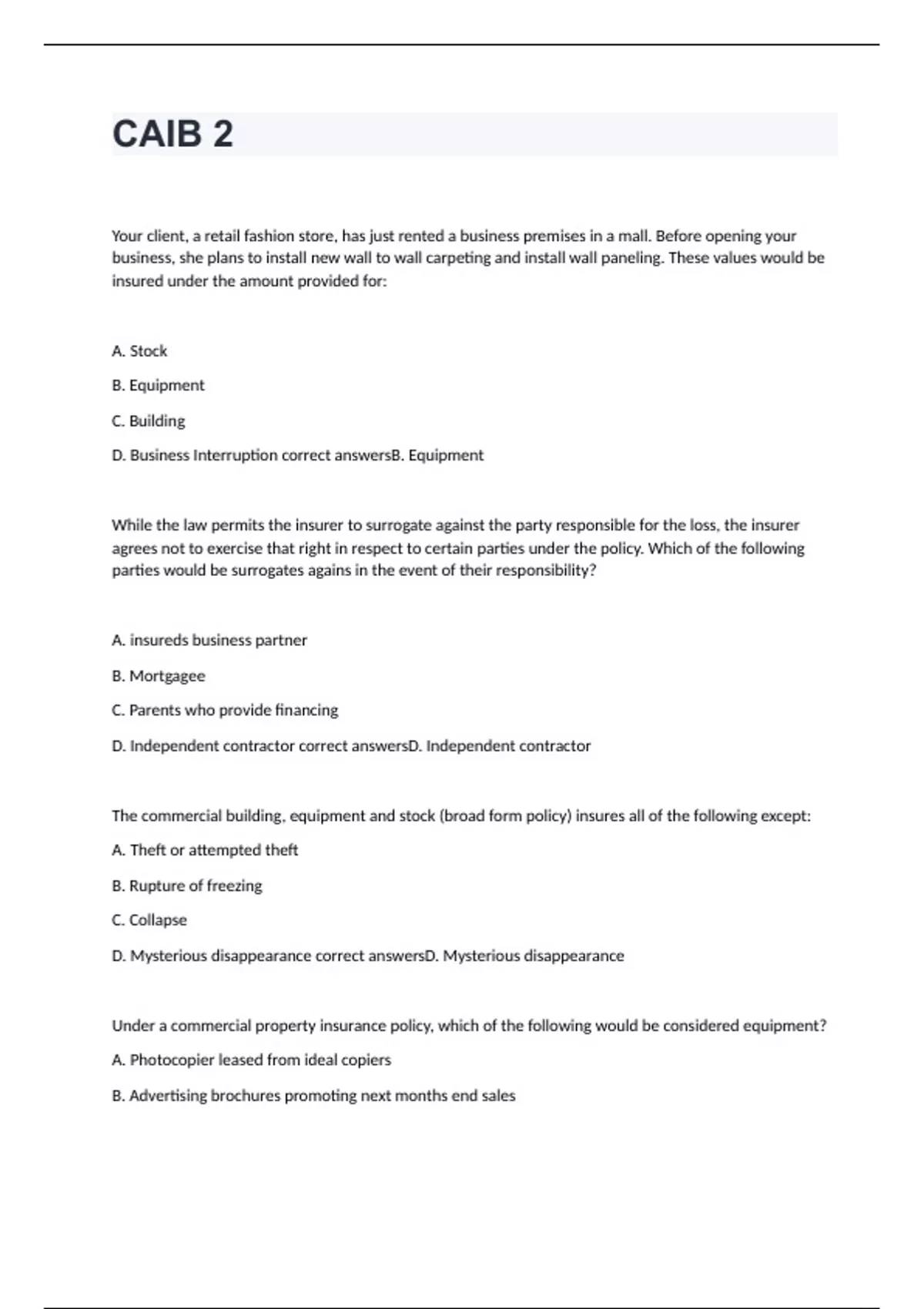 CAIB 2 EXAM 2024 WITH 100% CORRECT ANSWERS - CAIB 2 - Stuvia US