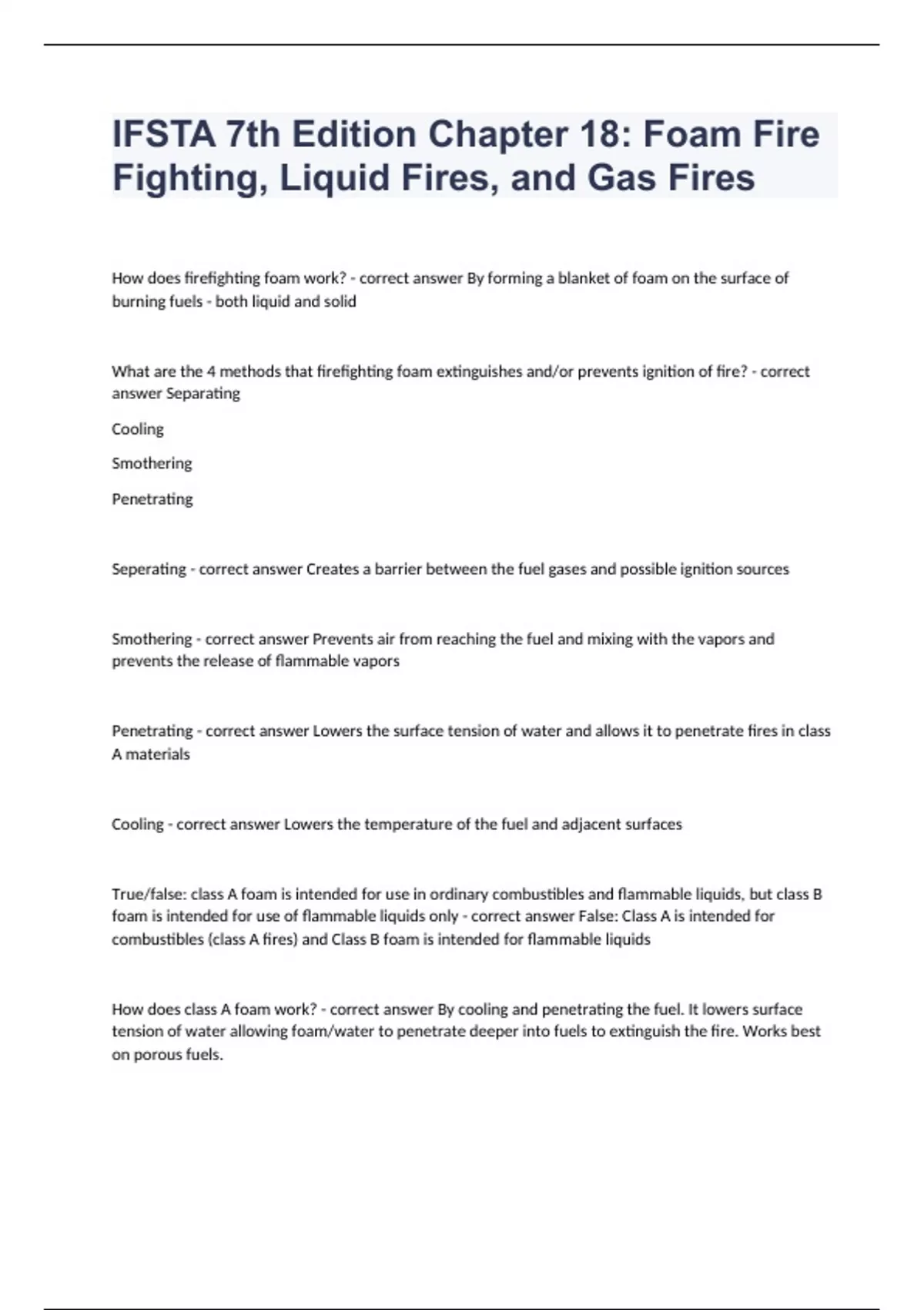 IFSTA 7 Foam Fire Fighting, Liquid Fires, and Gas Fires Exam And ...