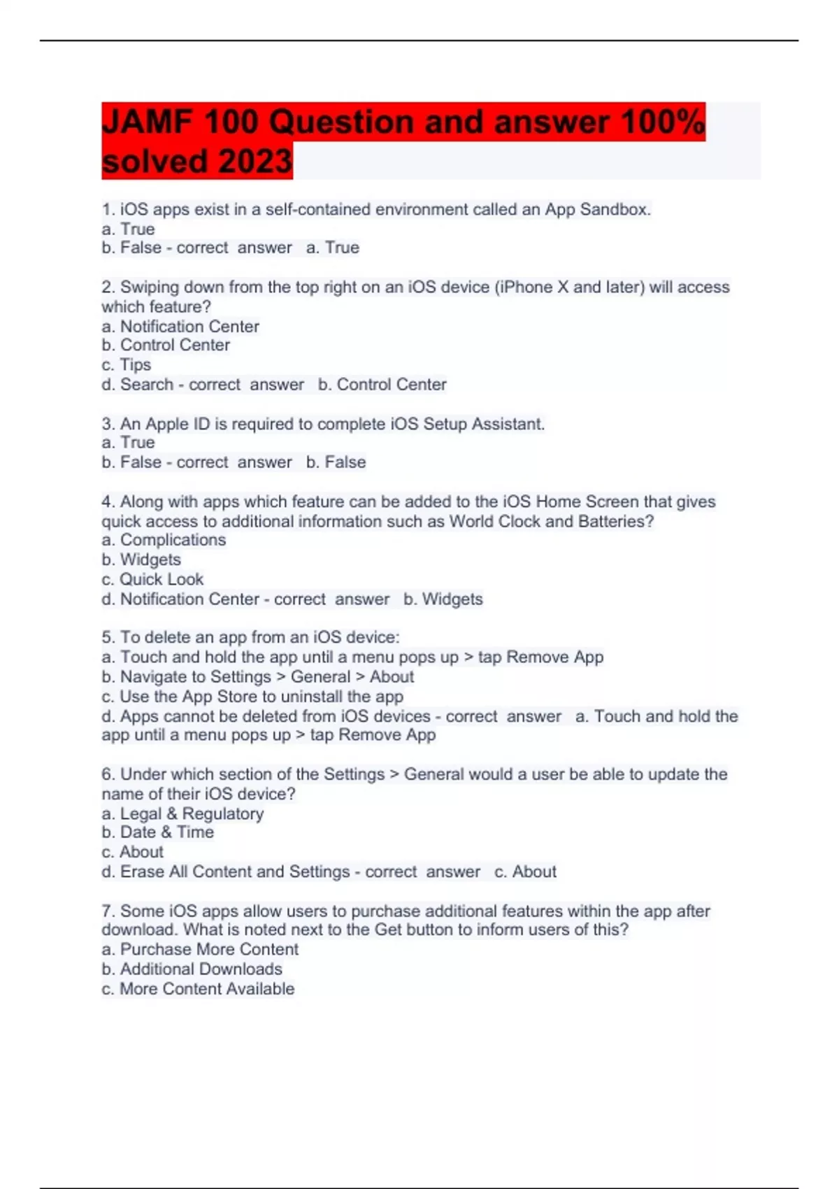 JAMF 100 Question and answer 100% correct 2024 - JAMF 100 - Stuvia US