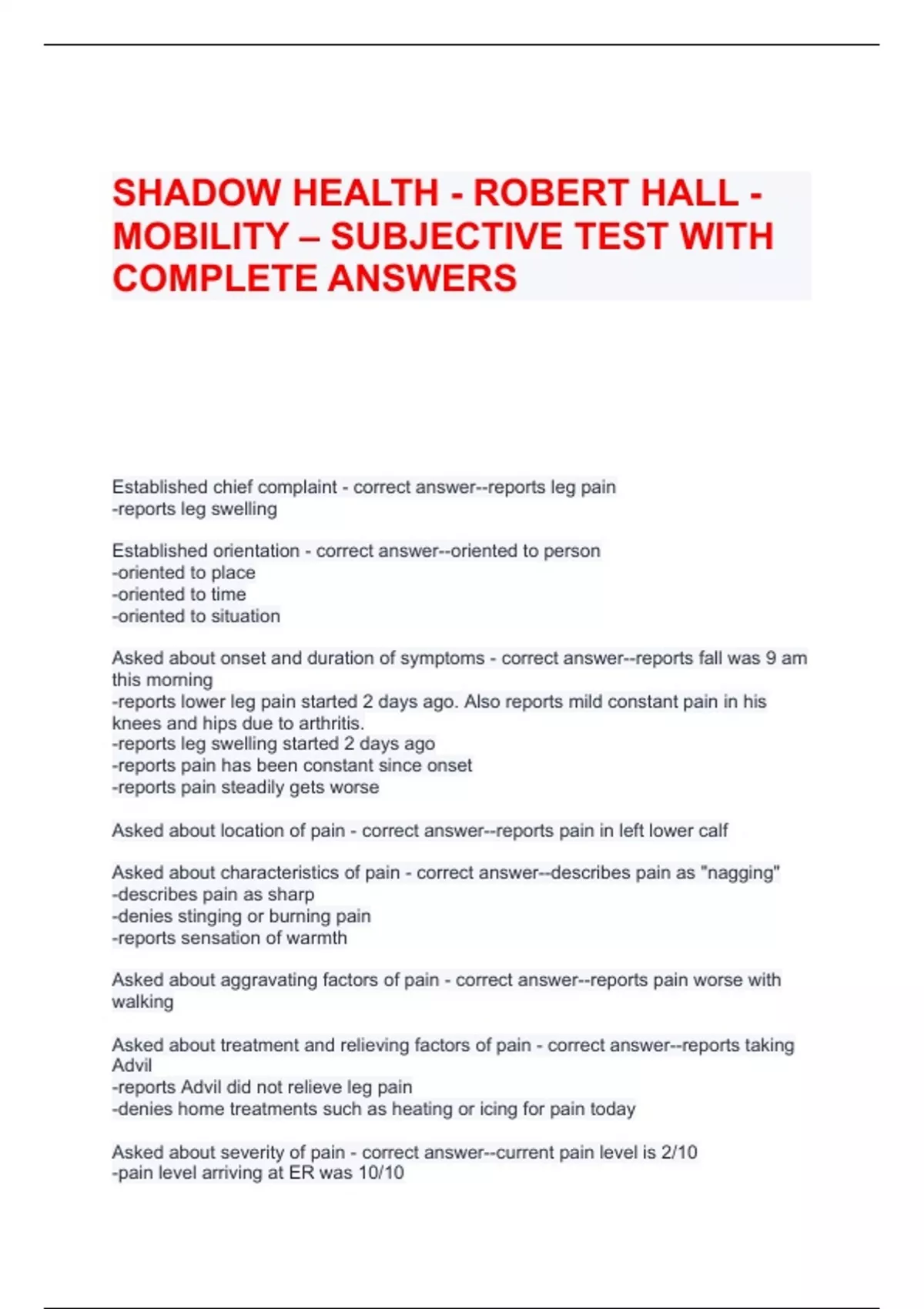 SHADOW HEALTH - ROBERT HALL - MOBILITY – SUBJECTIVE TEST WITH COMPLETE ...