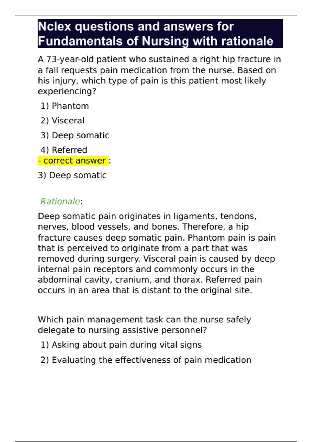 Nclex questions and answers for Fundamentals of Nursing with rationale ...
