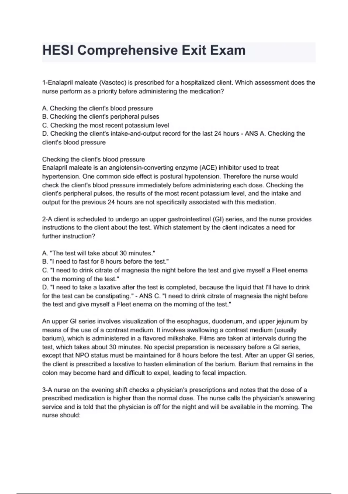 HESI Comprehensive Exit Exam 2024/2025 Questions With Completed ...