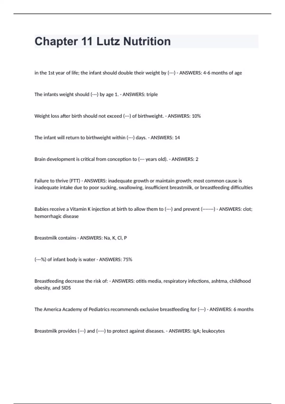 Chapter 11 Lutz Nutrition practice questions with correct answers ...