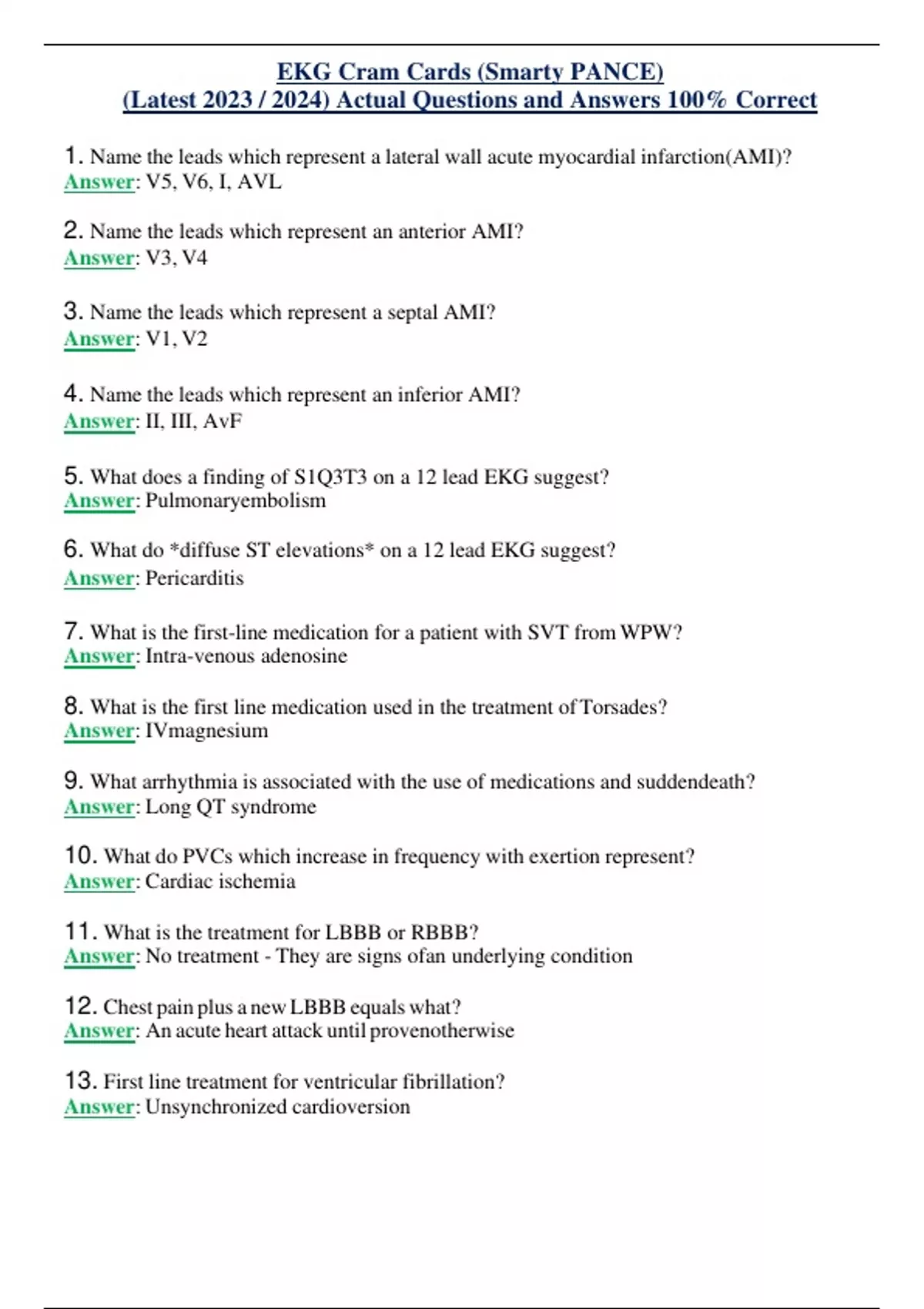 EKG Cram Cards (Smarty PANCE) (Latest 2023 / 2024) Actual Questions and ...
