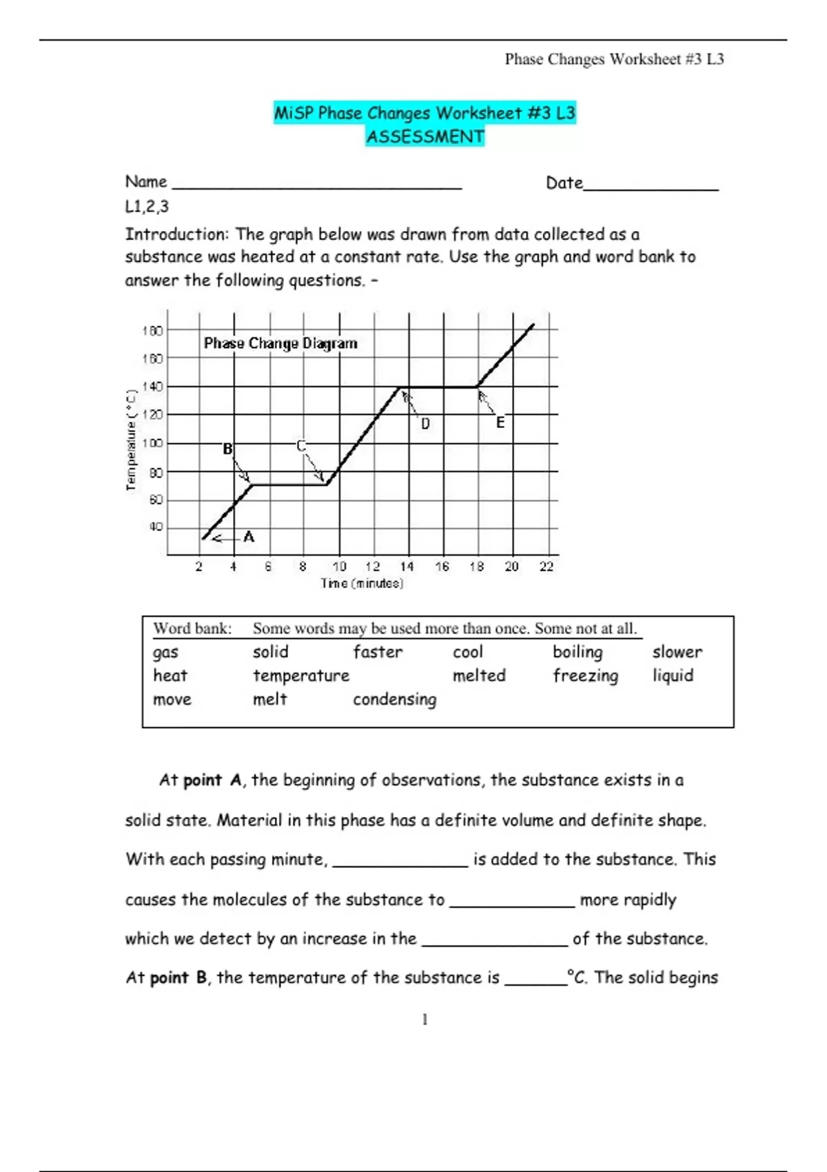 MiSP Phase Changes Worksheet #3 L3 ASSESSMENT - CHEMICAL KINETICS ...
