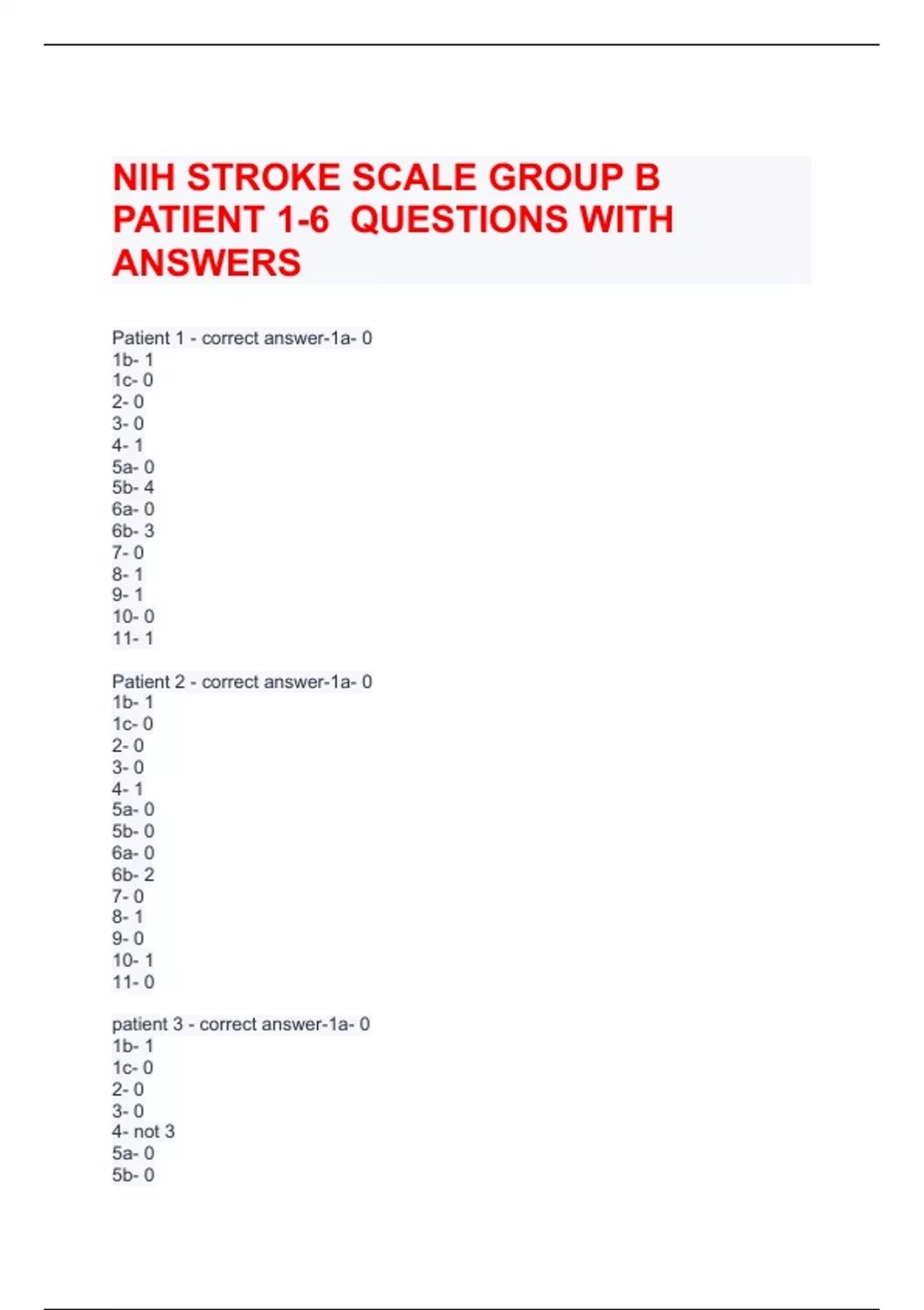 NIH STROKE SCALE GROUP B PATIENT 1-6 QUESTIONS WITH ANSWERS - NIH ...