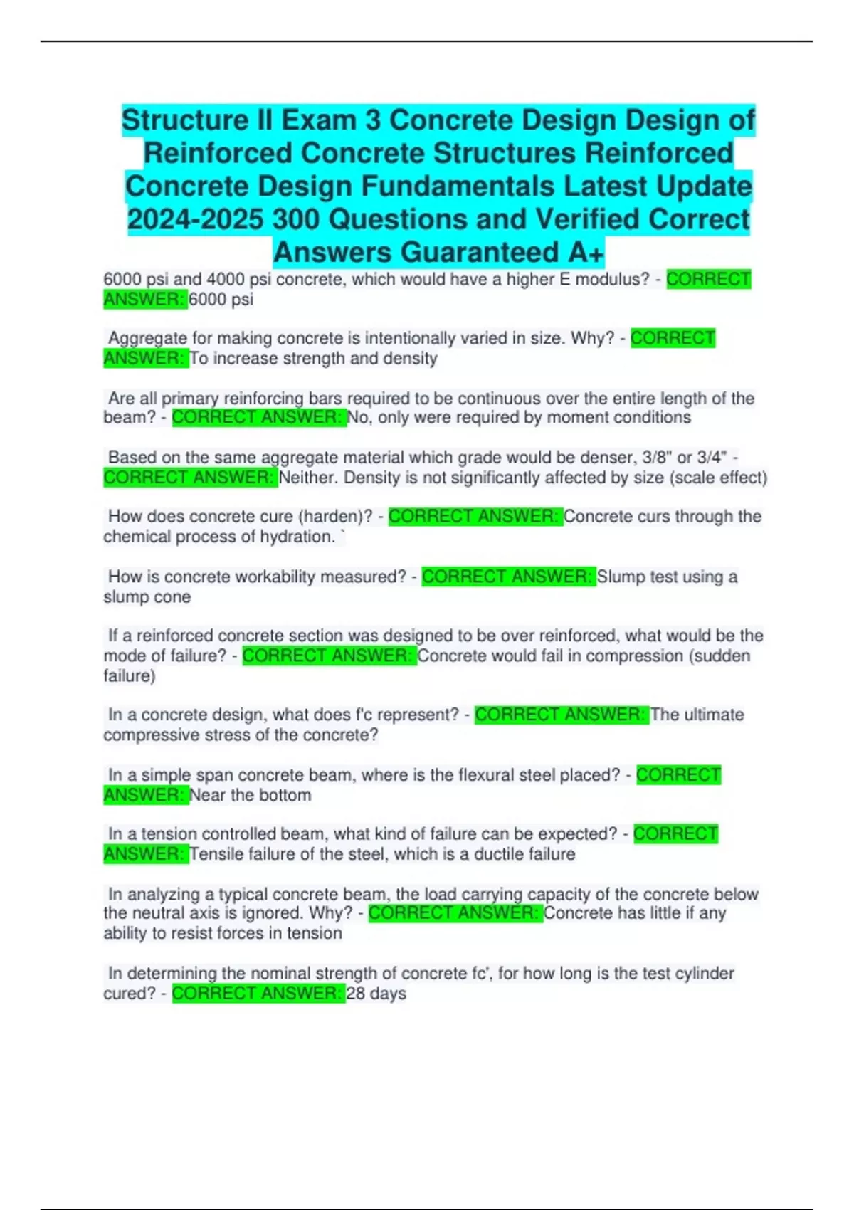 Structure II Exam 3 Concrete Design Design of Reinforced Concrete ...
