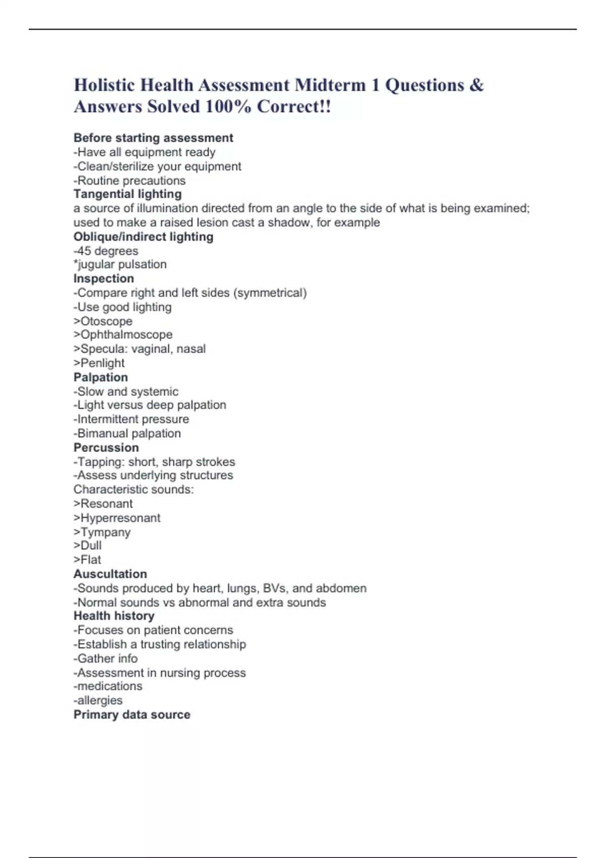Holistic Health Assessment Midterm 1 Questions & Answers Solved 100% ...