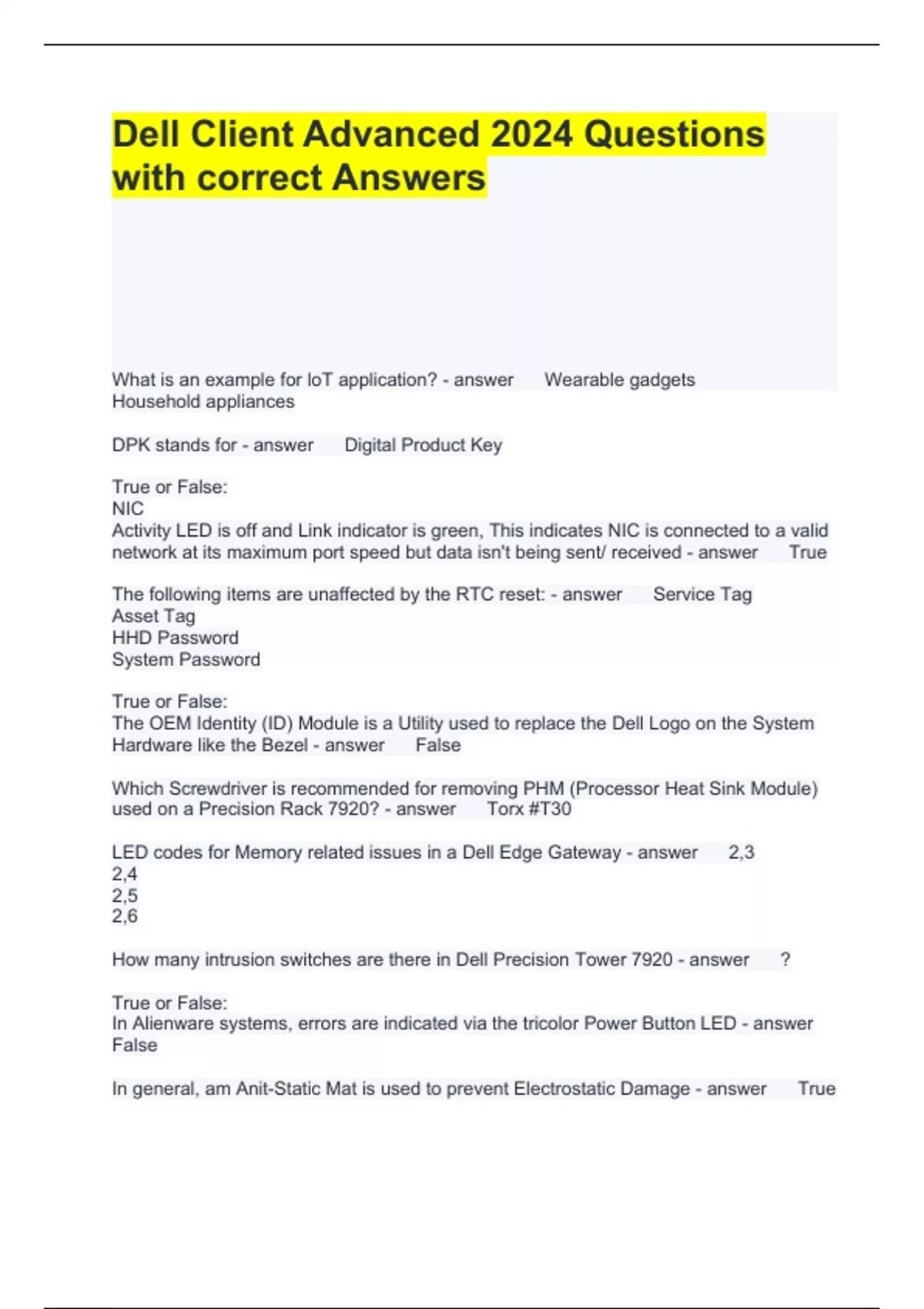 Dell Client Advanced 2024 Questions with correct Answers - Dell Client ...