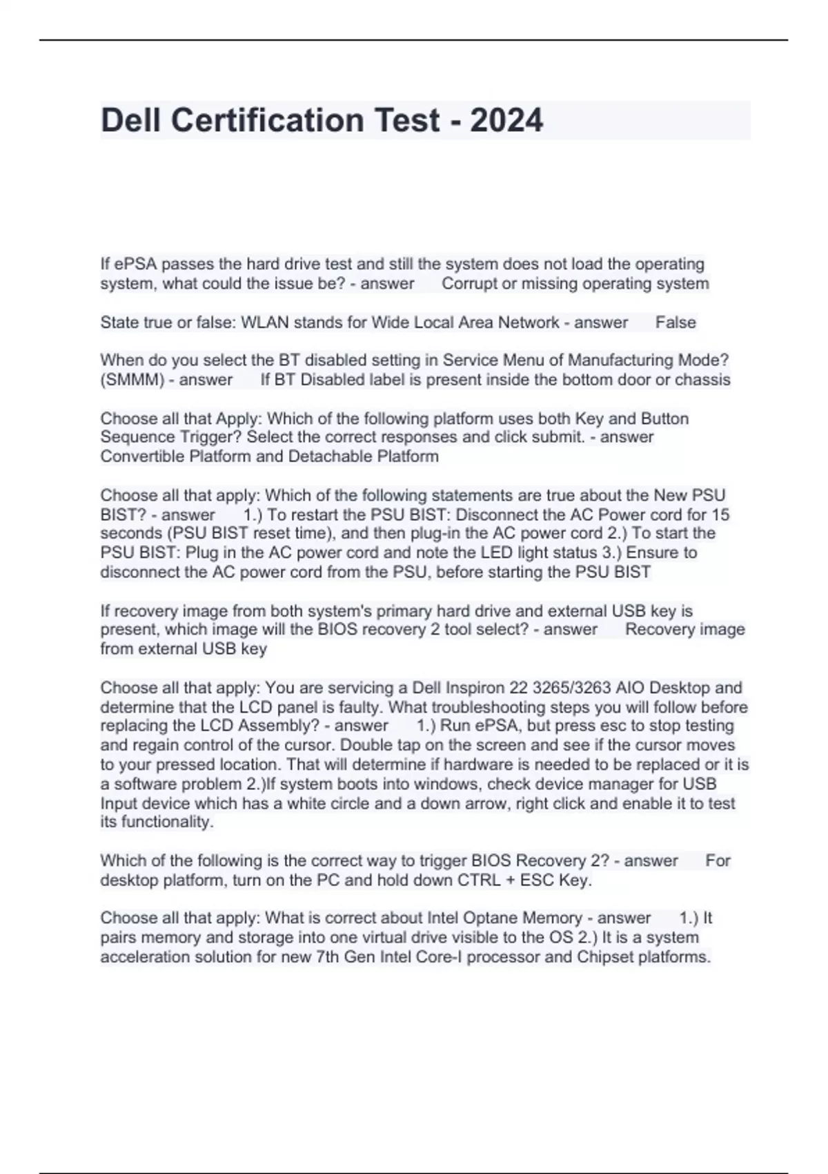 Dell Certification Test - 2024 Questions with correct Answers - Dell ...