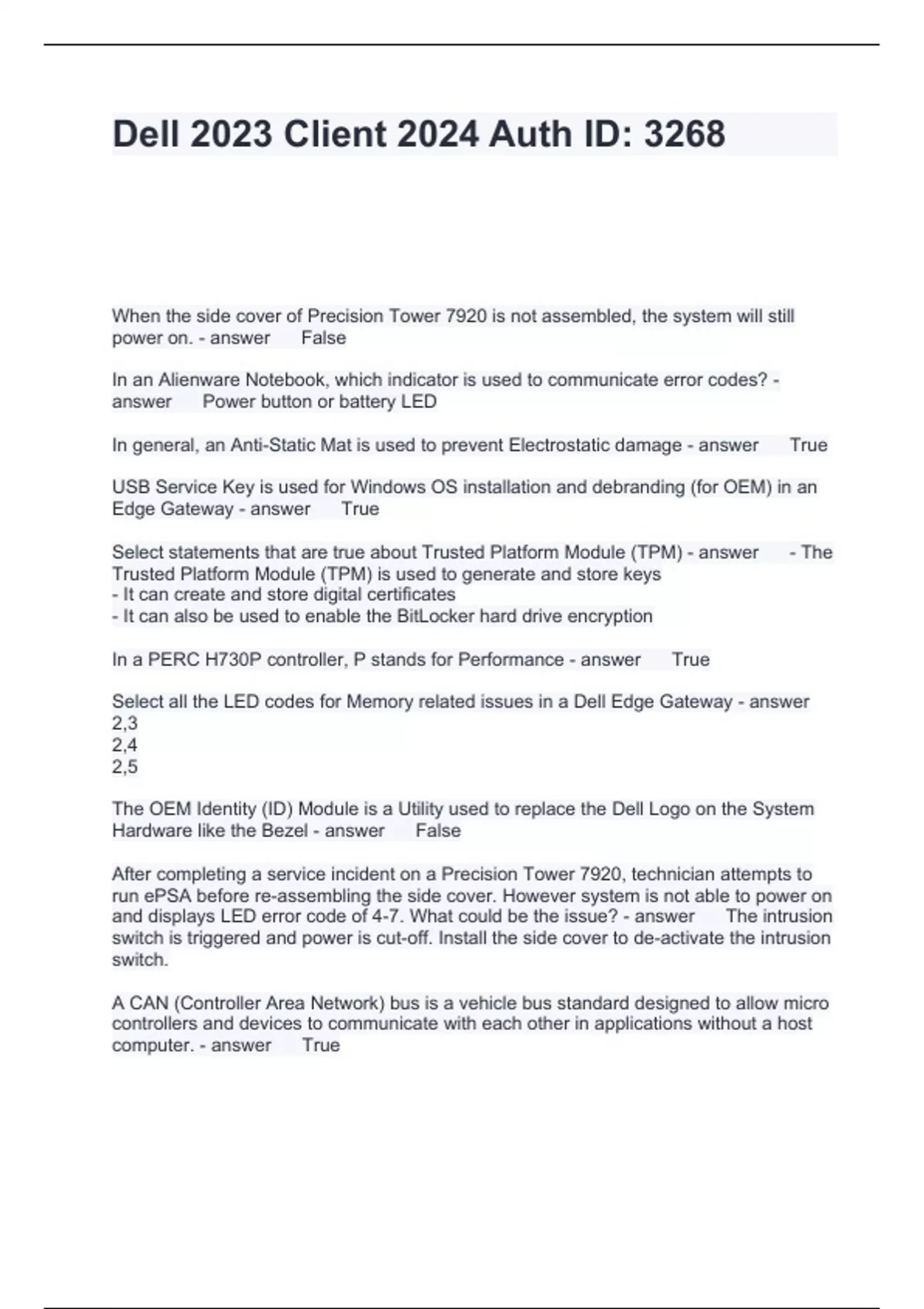 Dell 2023 Client 2024 Auth ID: 3268 Questions with solutions - Dell ...