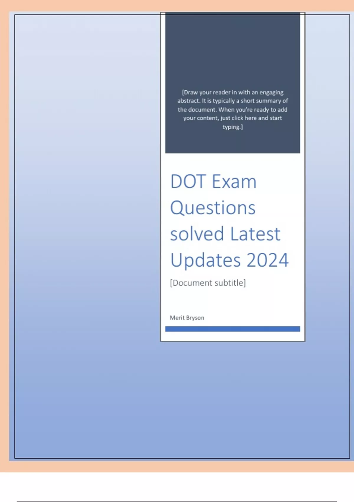 DOT Exam Questions solved Latest Updates 2024.pdf - DOT - Stuvia US