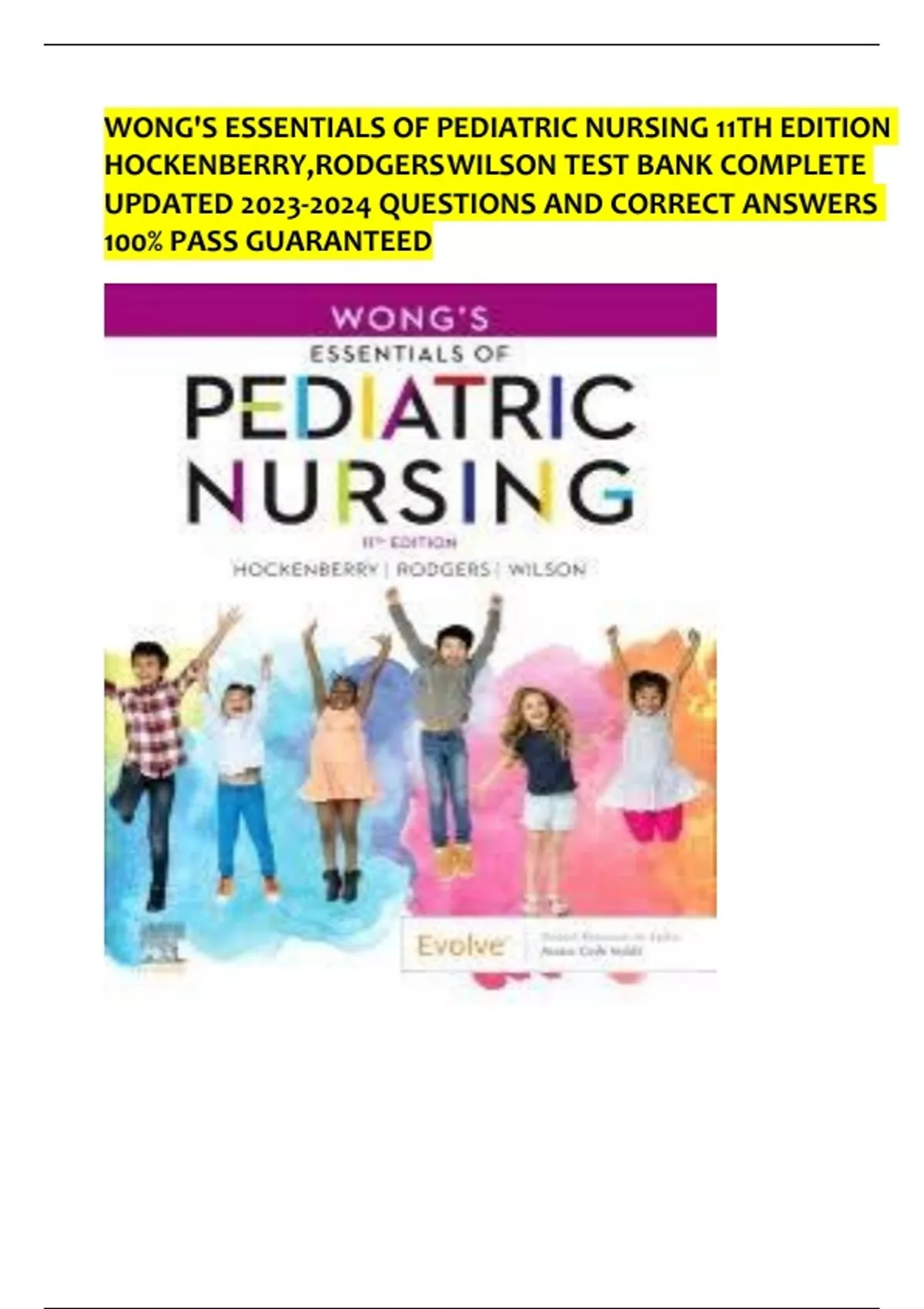WONG'S ESSENTIALS OF PEDIATRIC NURSING 11TH EDITION HOCKENBERRY,RODGERS ...