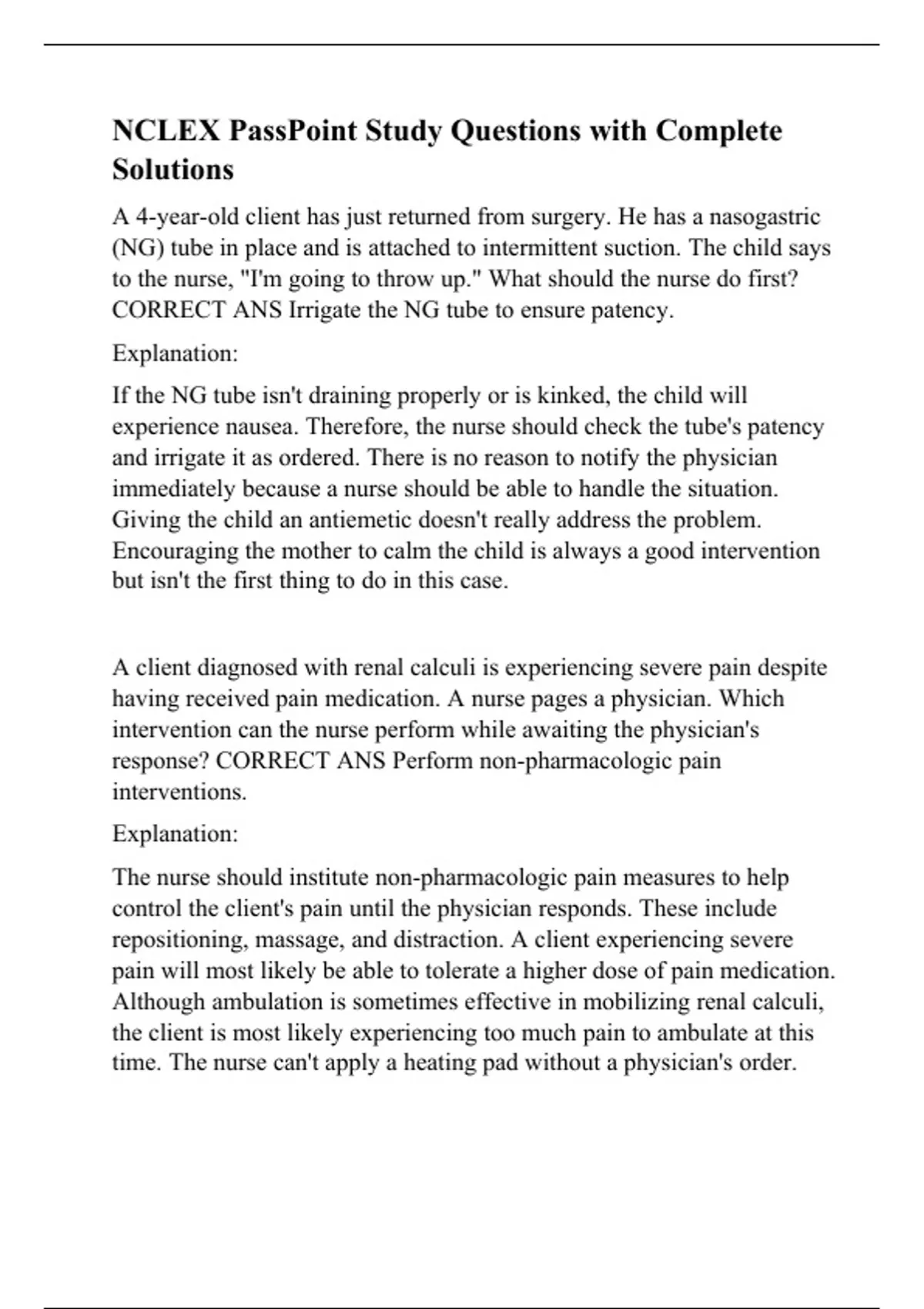 NCLEX PassPoint Study Questions with Complete Solutions. - Passpoint ...