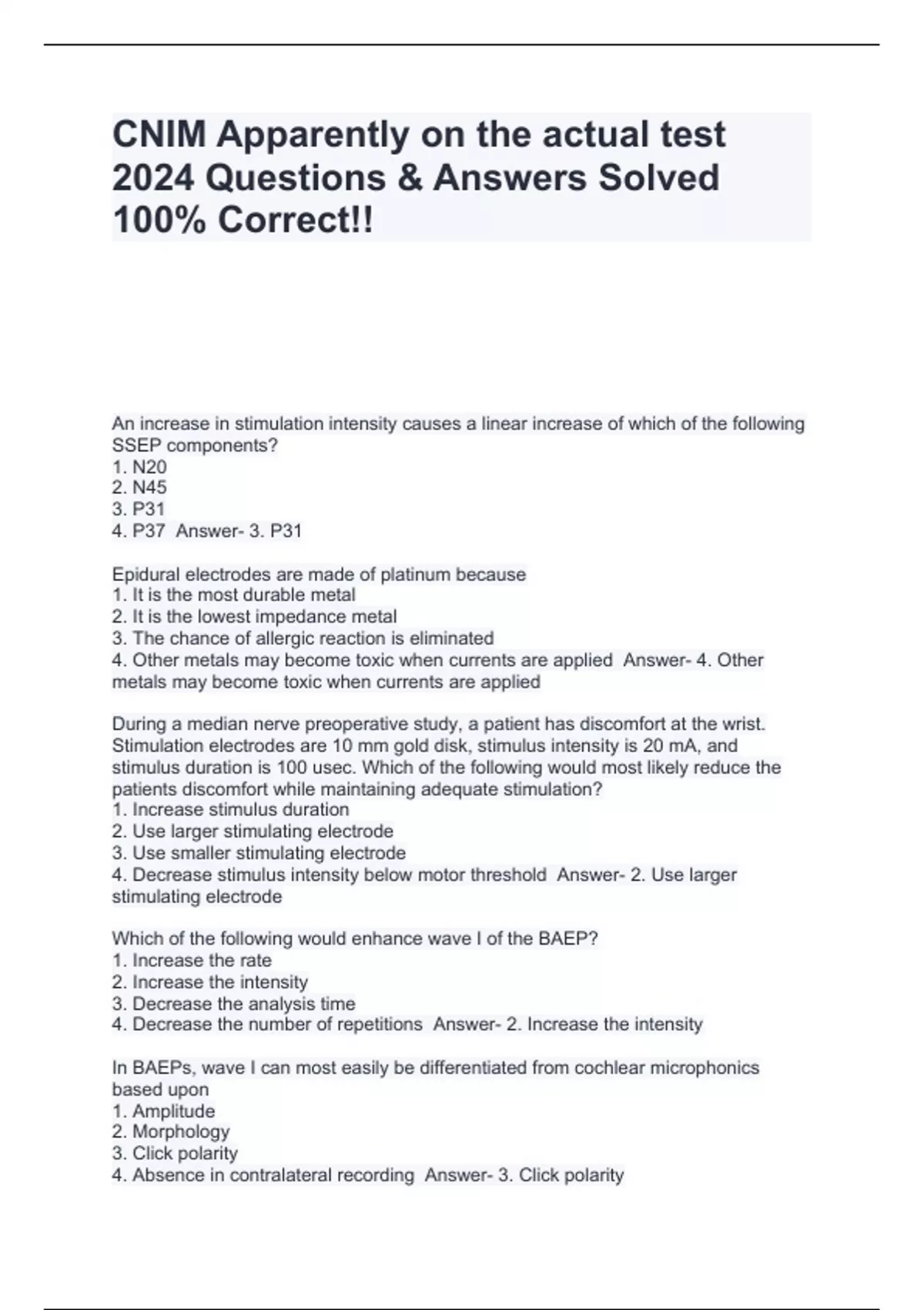 CNIM Apparently on the actual test 2024 Questions & Answers Solved 100% ...