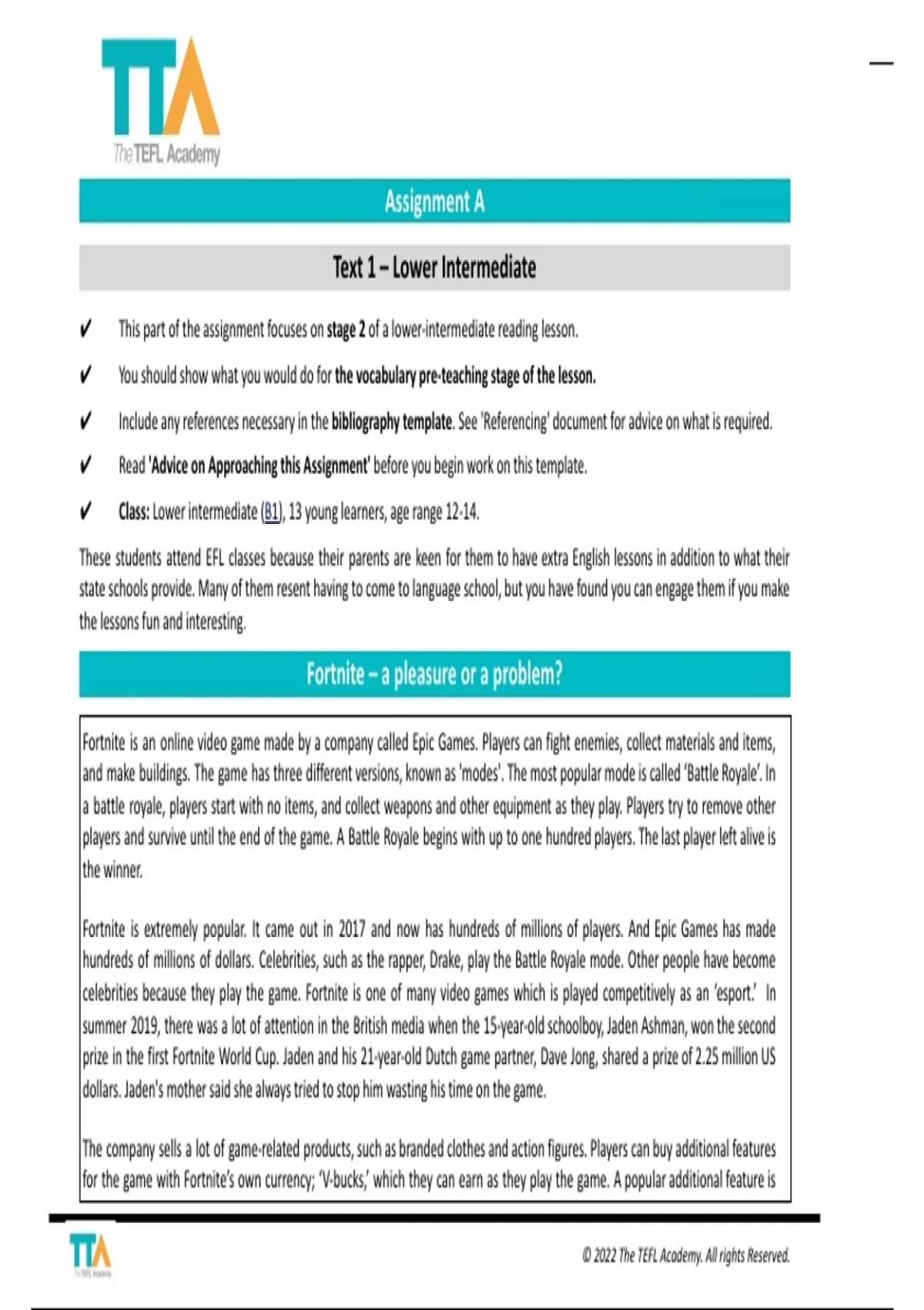 Level 5 TEFL Course Assignment A Bundle (Texts 1, 2, & 3) Bibliography (THE TEFL ACADEMY ...