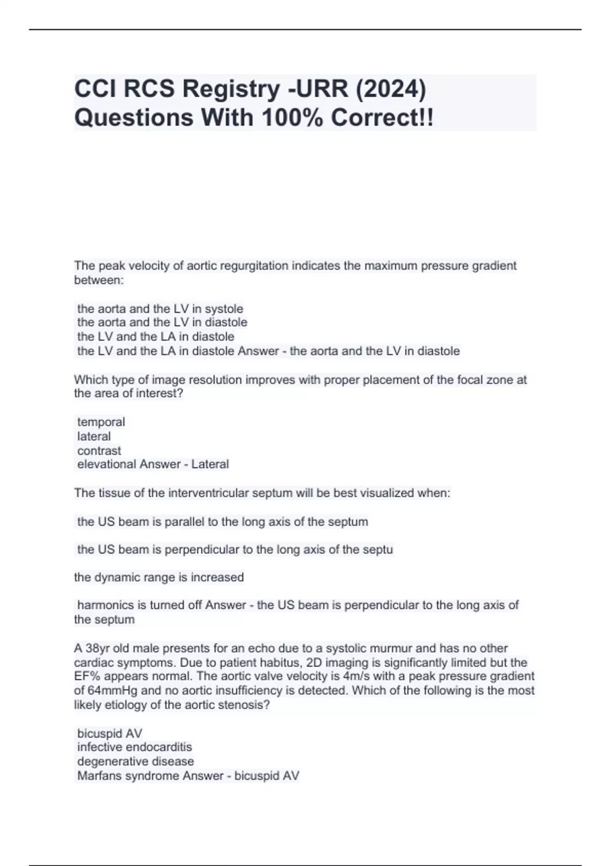 CCI RCS Registry -URR (2024) Questions With 100% Correct!! - CCI RCS - Stuvia US