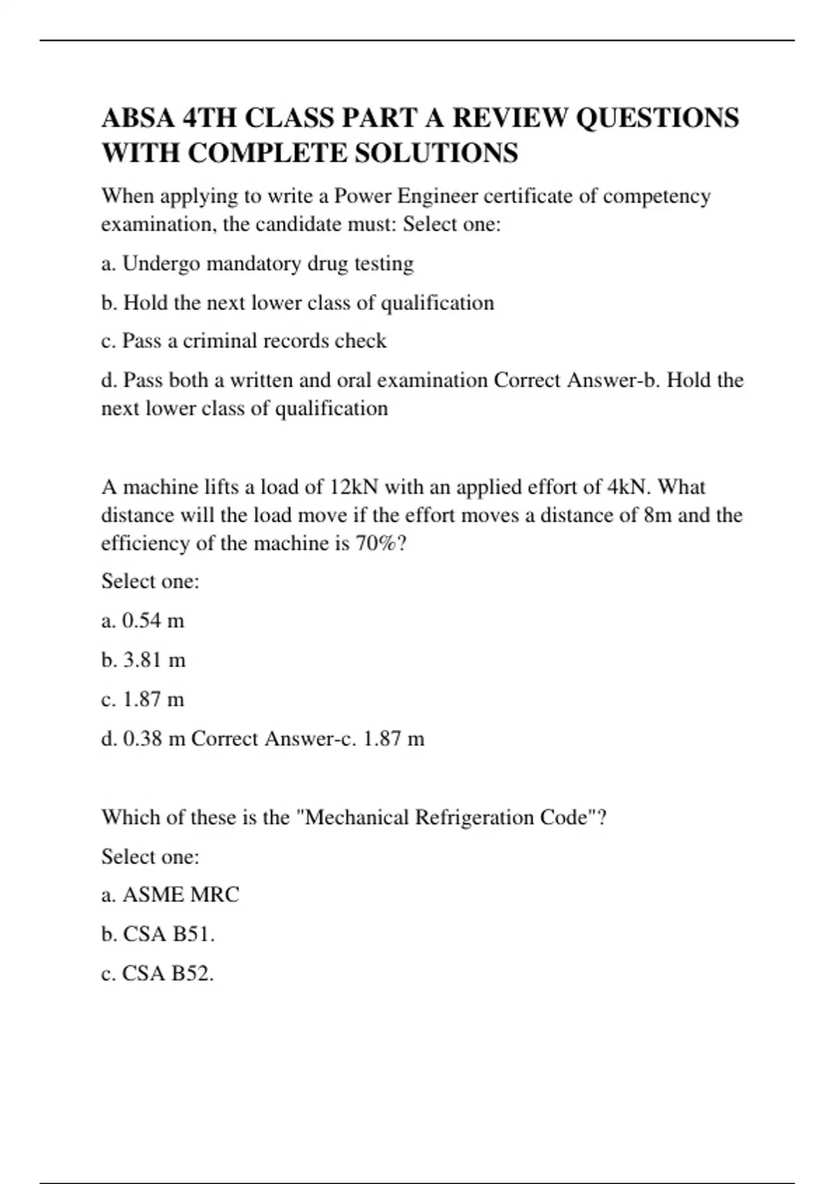 ABSA 4TH CLASS PART A REVIEW QUESTIONS WITH COMPLETE SOLUTIONS - ABSA ...