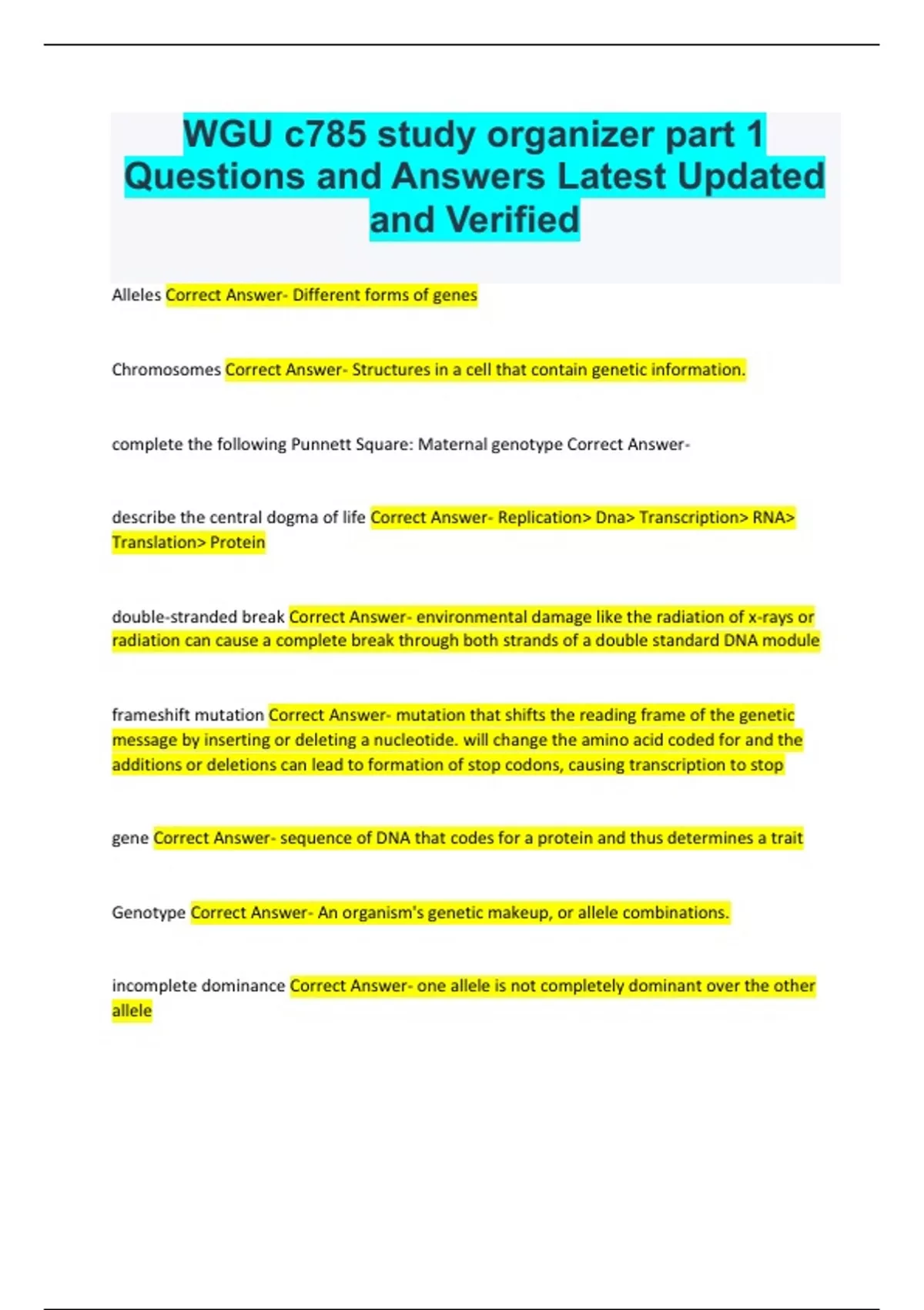 WGU c785 study organizer part 1 Questions and Answers Latest Updated ...