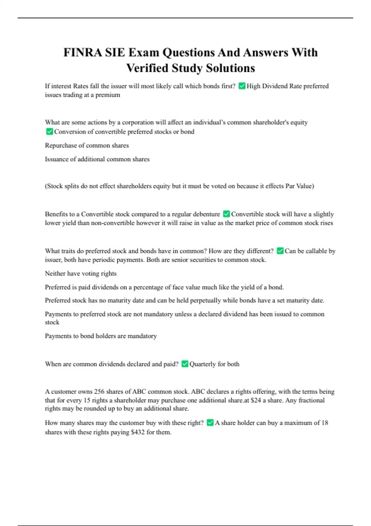 Package Deal For FINRA SIE With Verified Study Questions And Answers ...