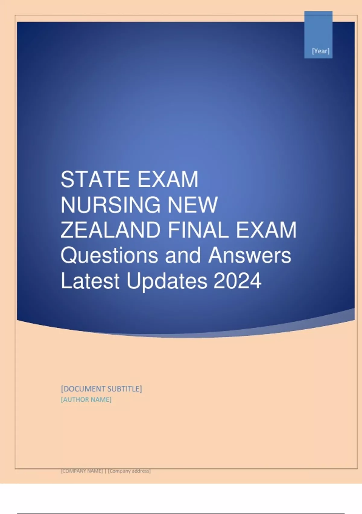 STATE EXAM NURSING NEW ZEALAND FINAL EXAM Questions and Answers Latest ...