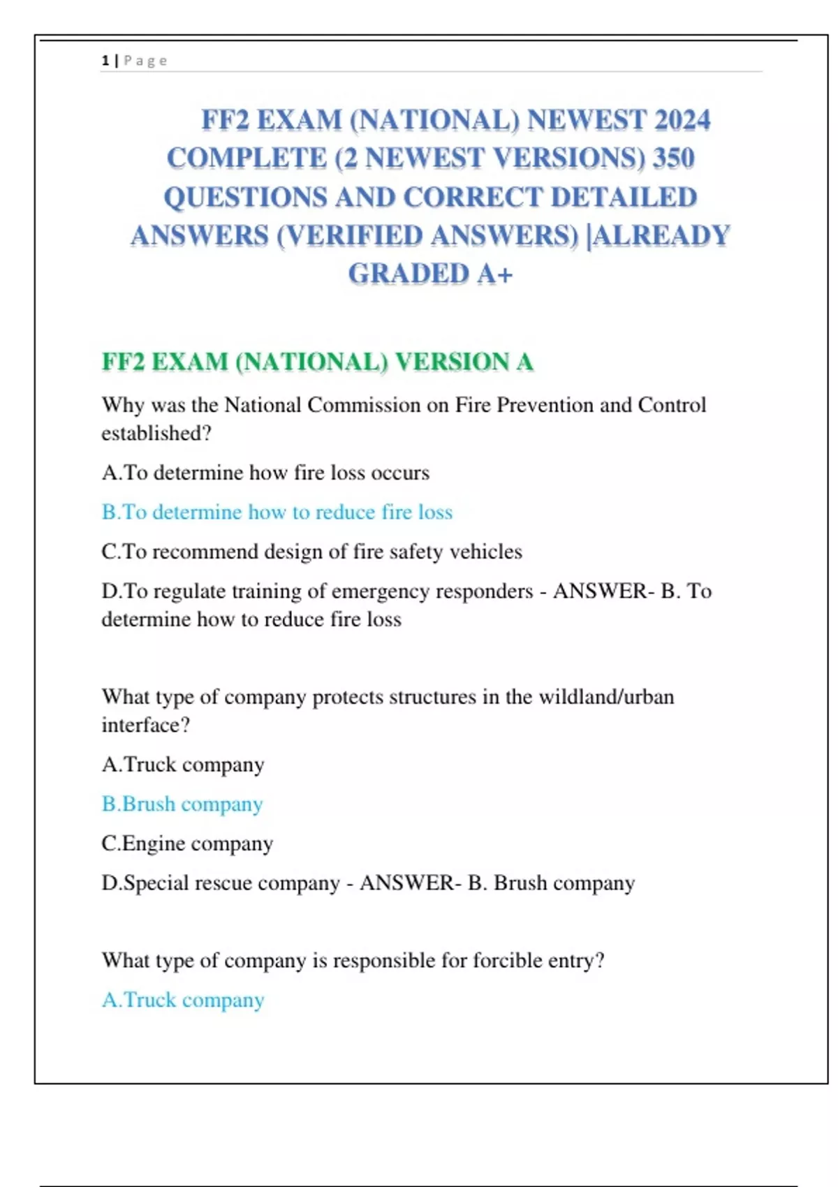 FF2 EXAM (NATIONAL) NEWEST 2024 COMPLETE (2 NEWEST VERSIONS) 350 ...