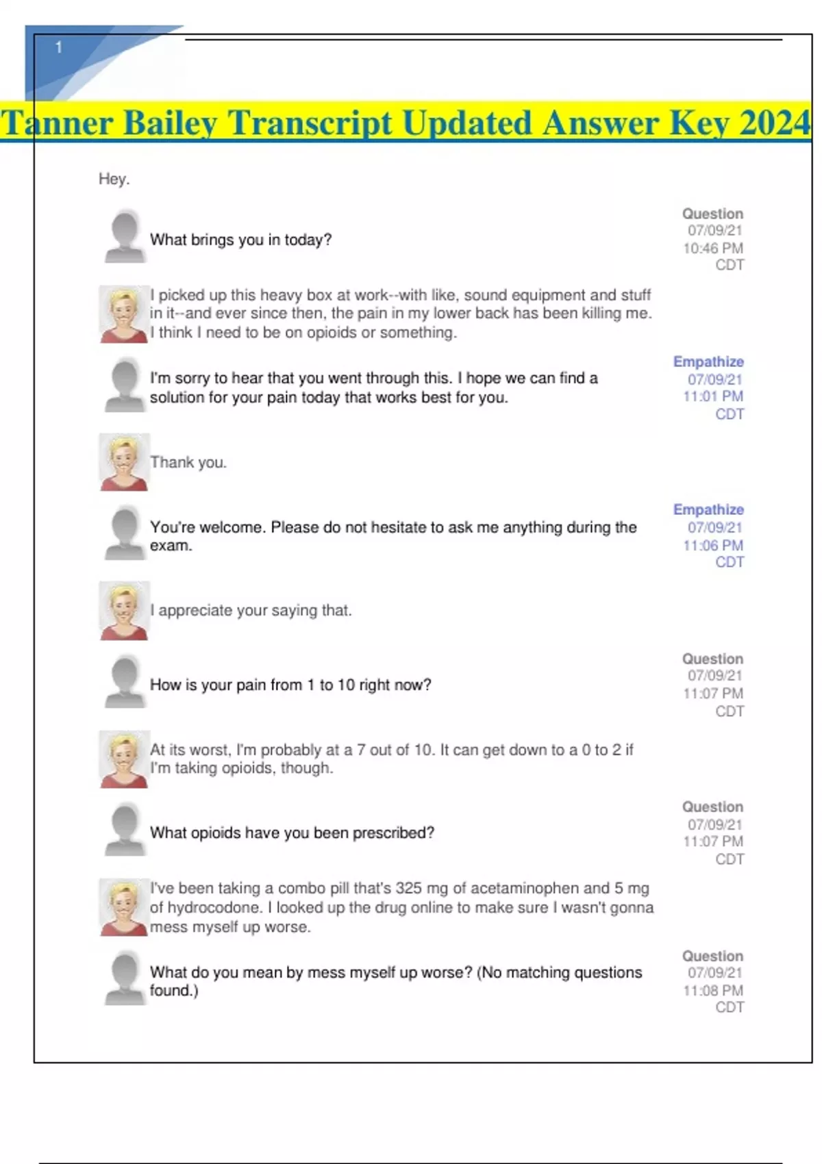 Tanner Bailey Transcript Updated Answer Key 2024 - Tanner Bailey ...