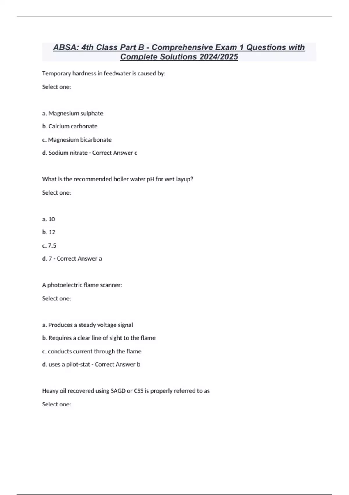 ABSA: 4th Class Part B - Comprehensive Exam 1 Questions with Complete ...