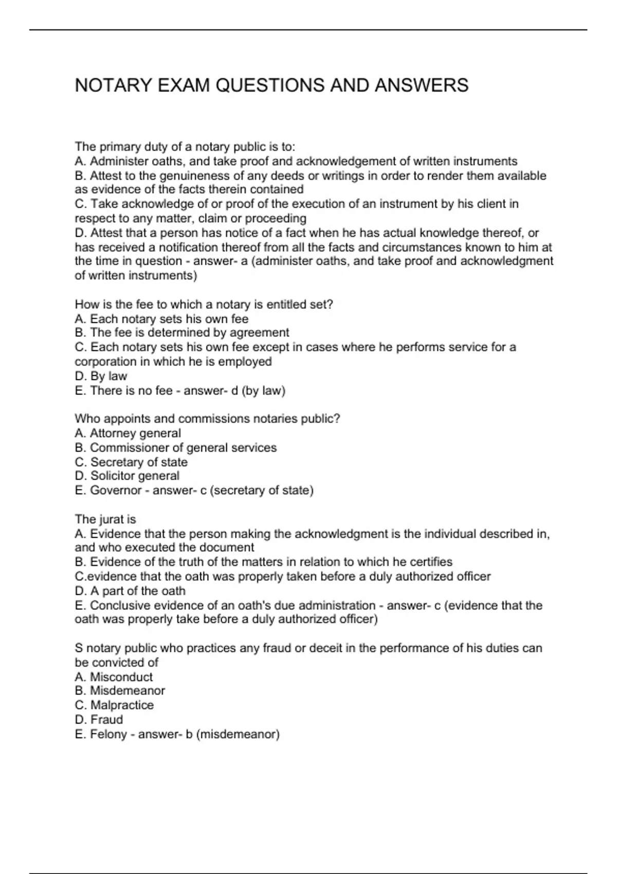 NOTARY EXAM QUESTIONS AND ANSWERS - NOTARY - Stuvia US